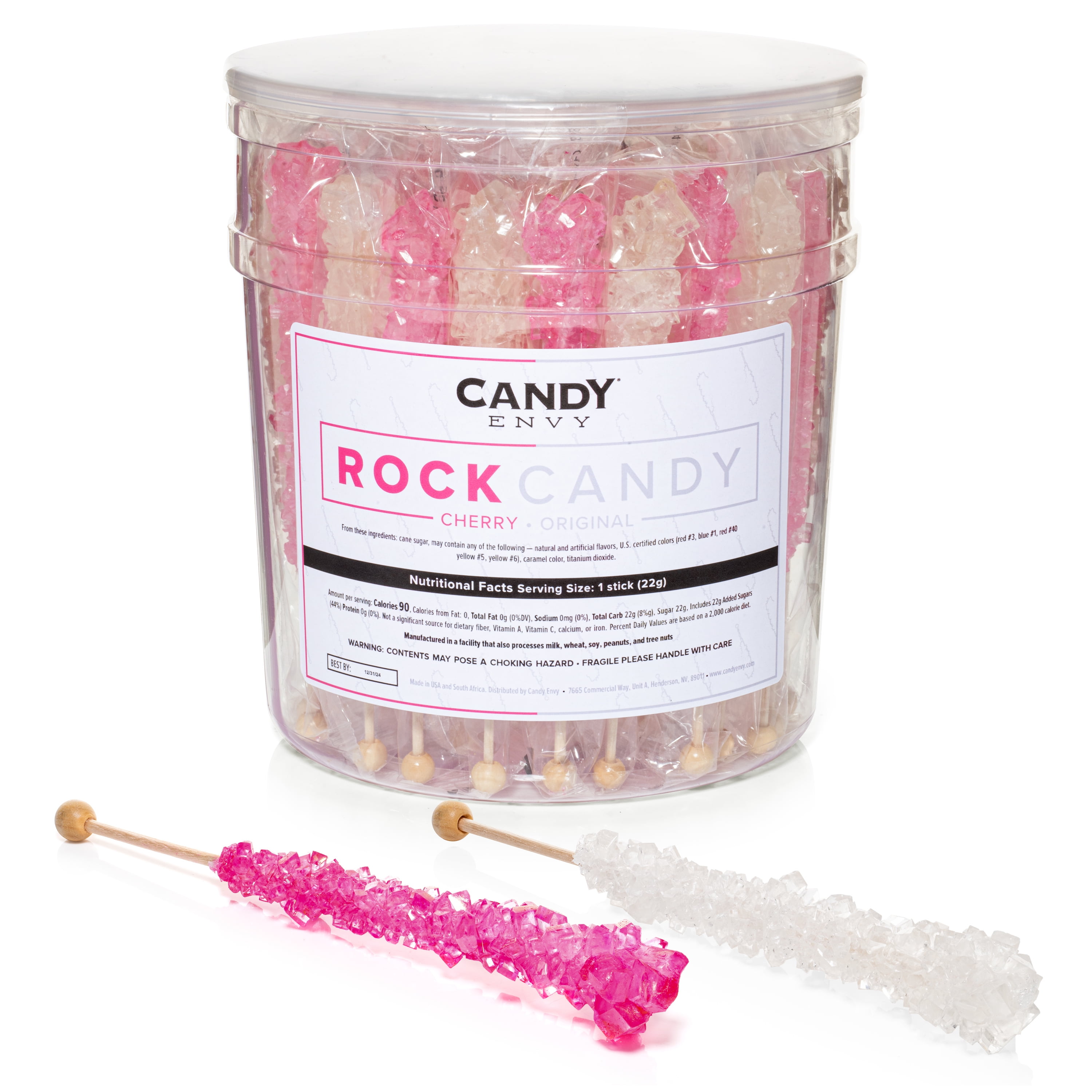 Candy Envy Light Pink & White Rock Candy Sugar Sticks, 36 Count, Indiv ...