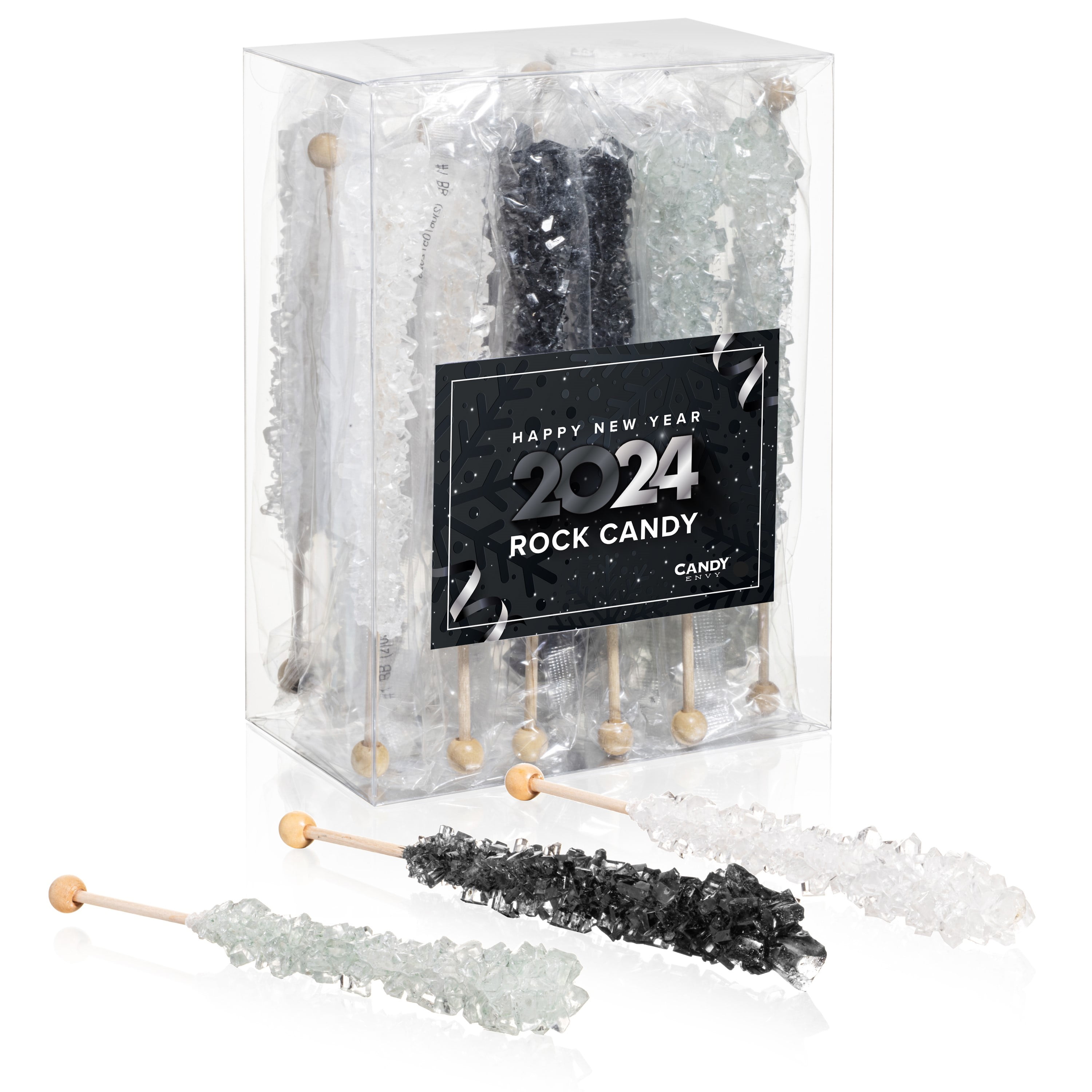 Candy Envy New Years Eve Rock Candy, Black, White & Silver, 18 Count ...