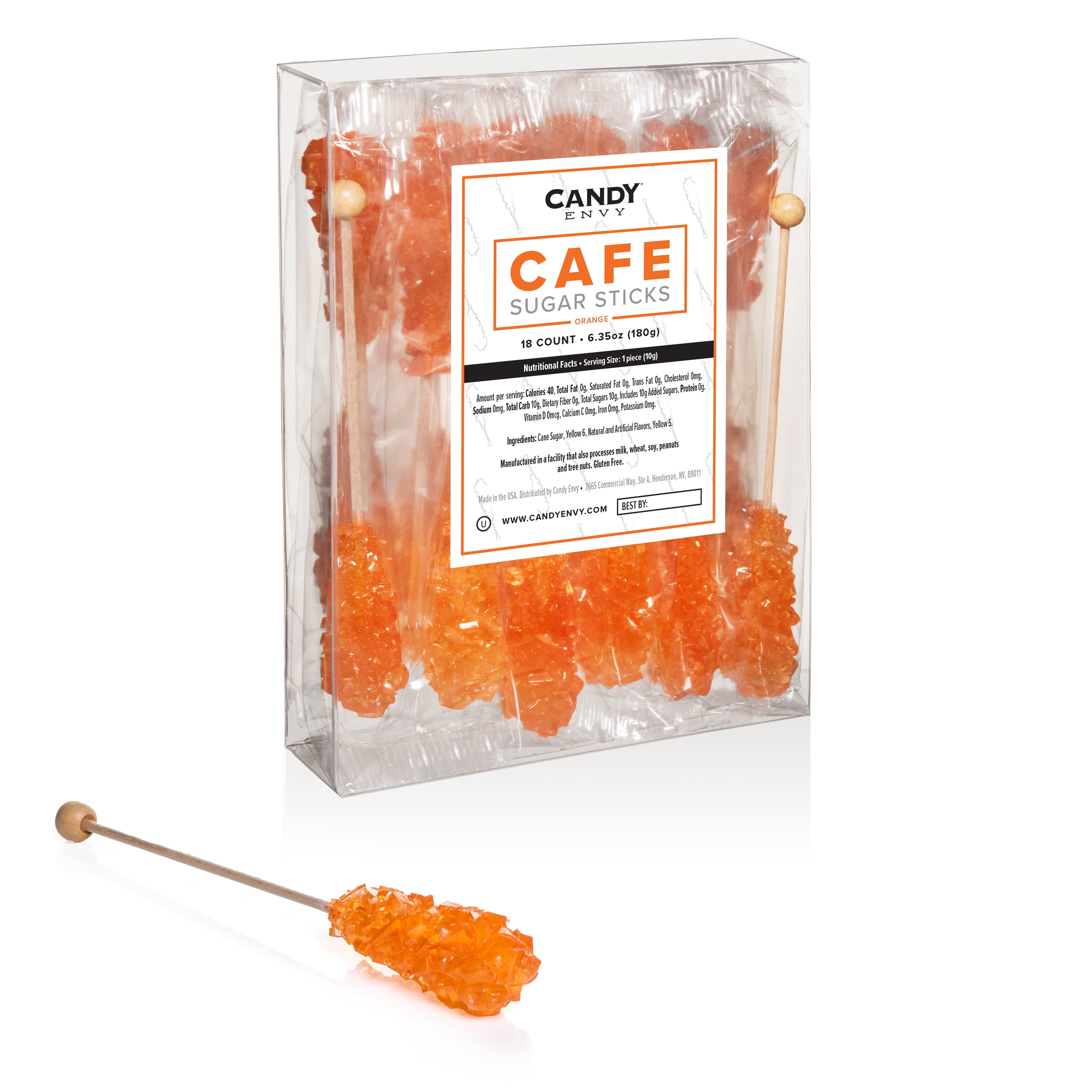 Candy Envy Orange Cafe Sugar Sticks, 18 Individually-Wrapped Sugar ...