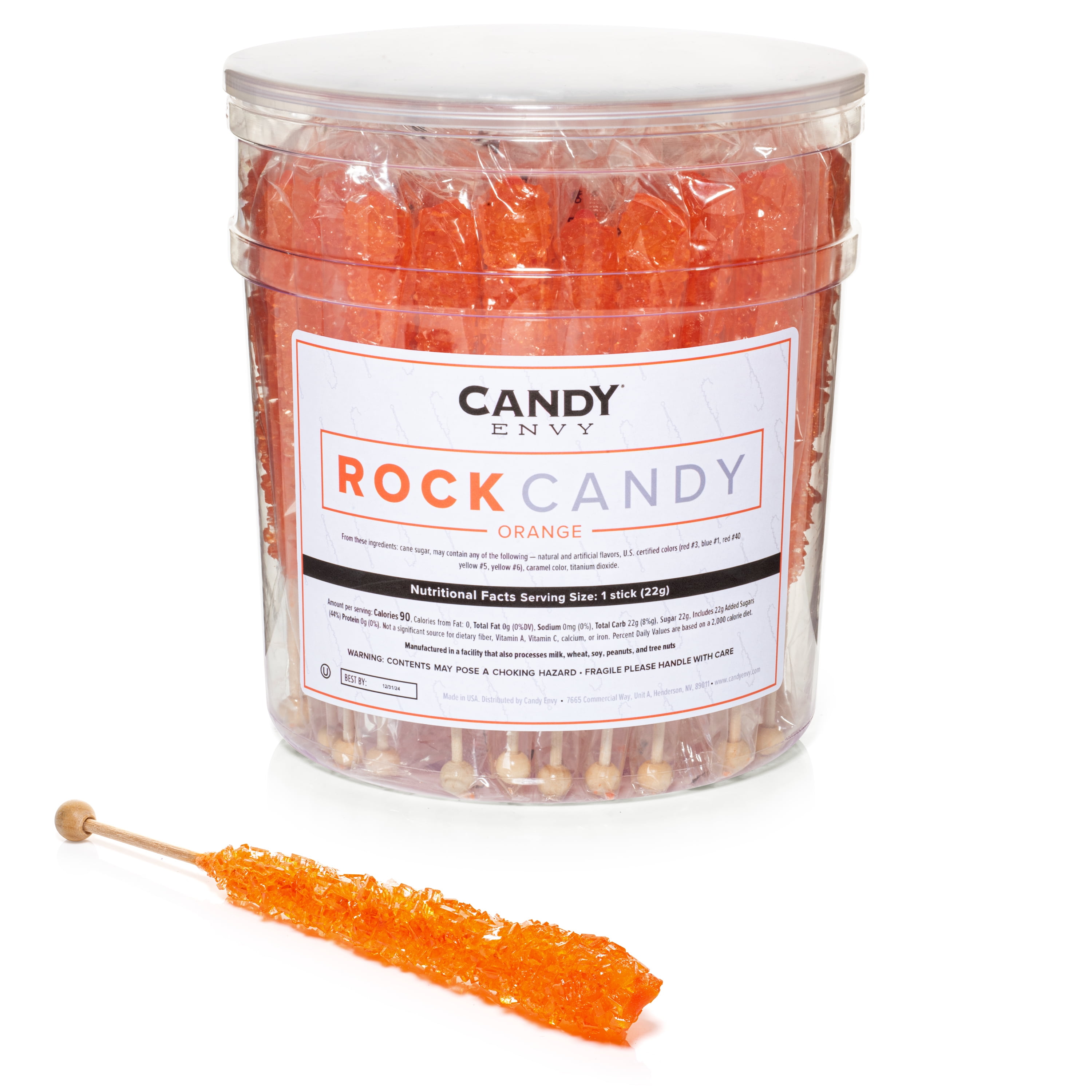 Candy Envy Orange Rock Candy Sugar Stick, Orange Flavored, 36 Ct ...