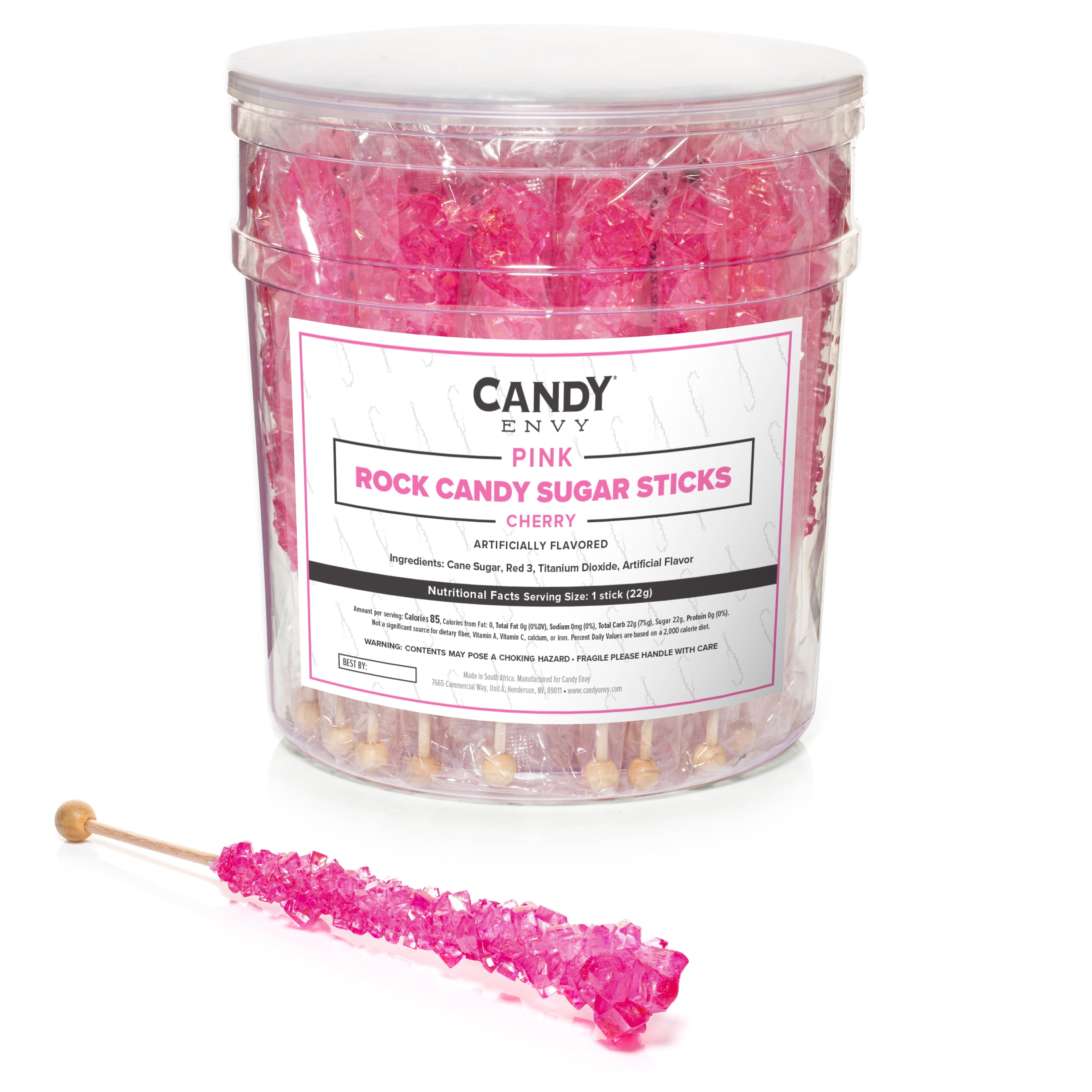 Candy Envy Pink Rock Candy, Cherry Flavored, 36 Count Individually ...