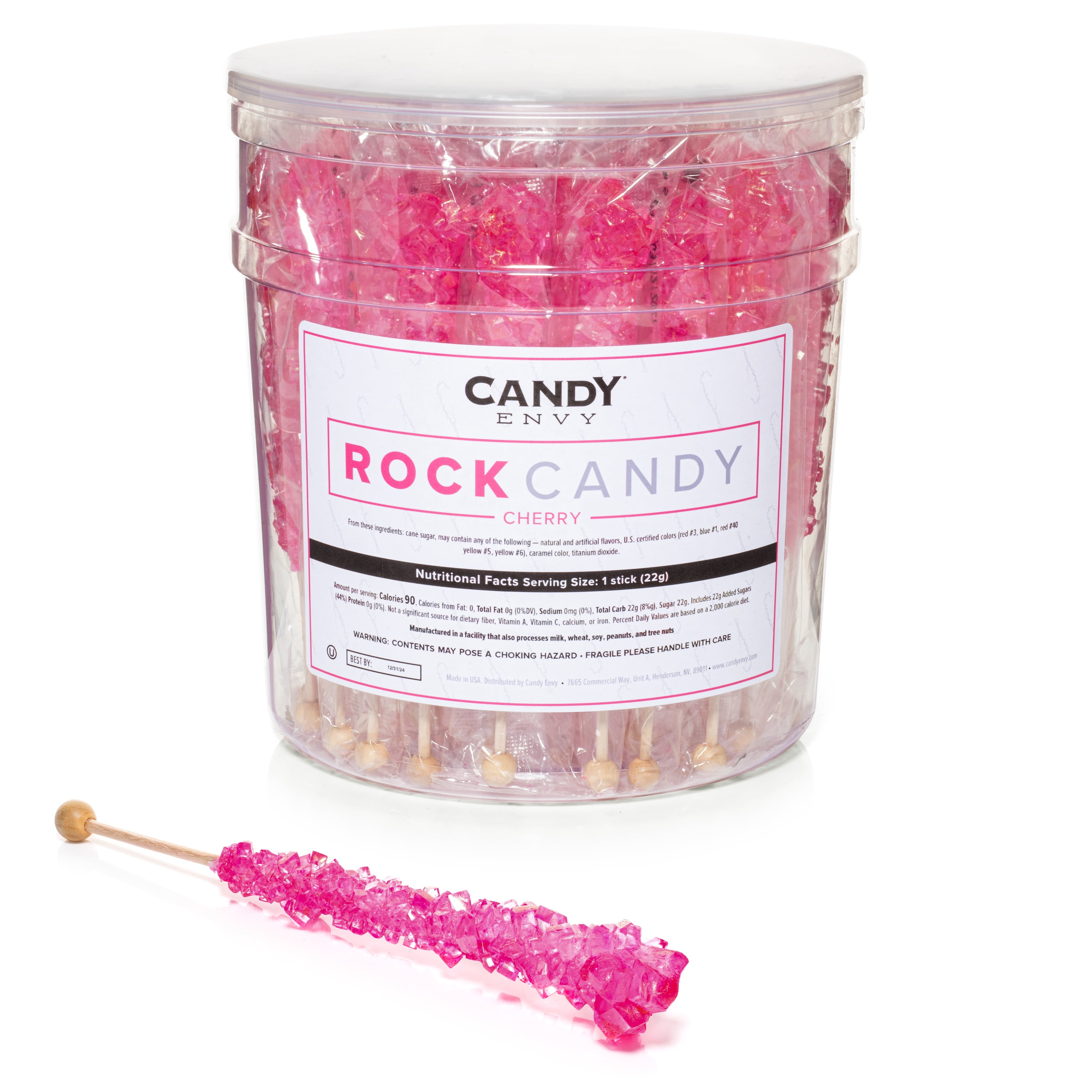 Candy Envy Pink Rock Candy, Cherry Flavored, 36 Count Individually ...