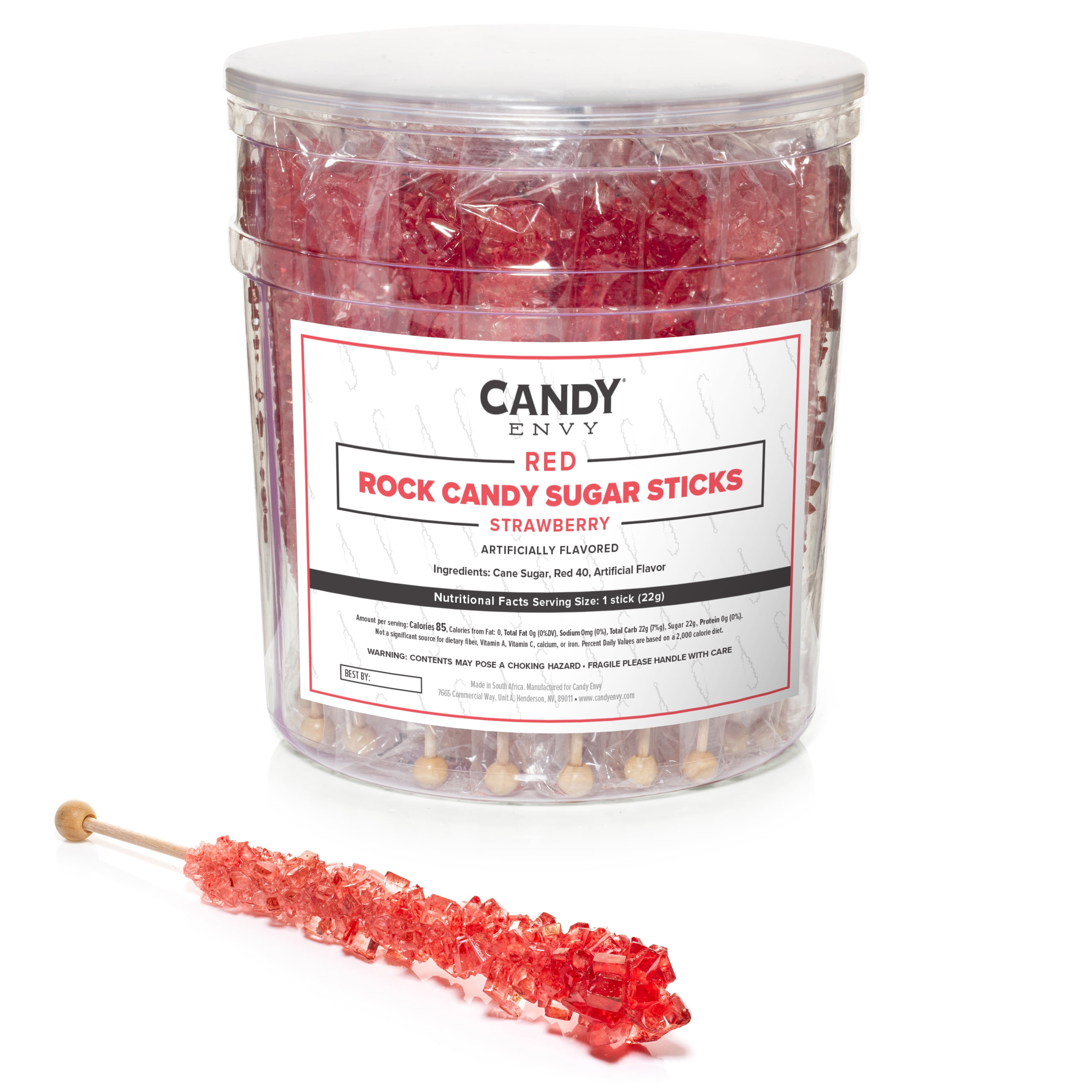 Candy Envy Red Rock Candy Sugar Stick, Strawberry Flavored, 36 Count ...