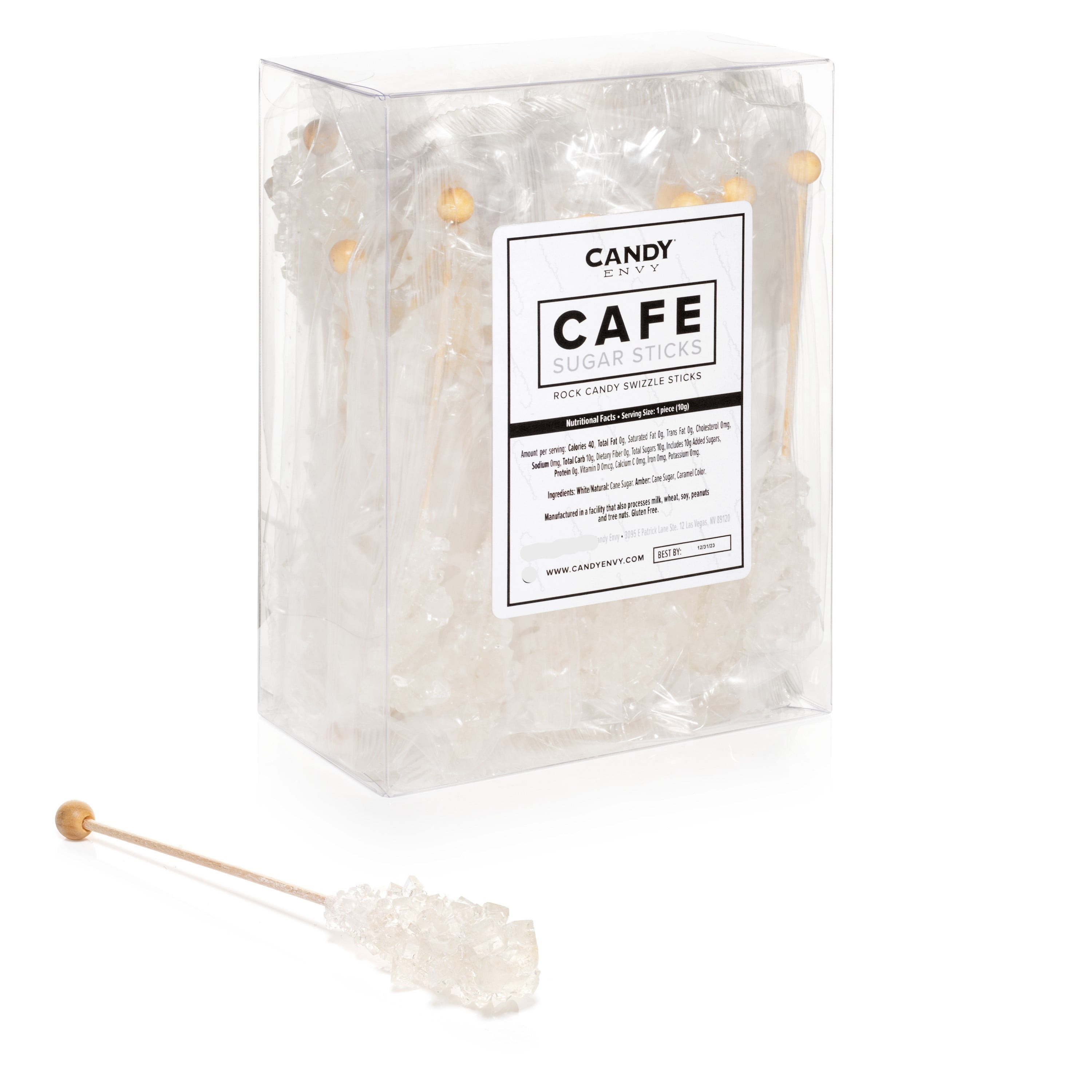 Candy Envy White Cafe Rock Candy, 36 Individually-Wrapped Cafe Sugar ...