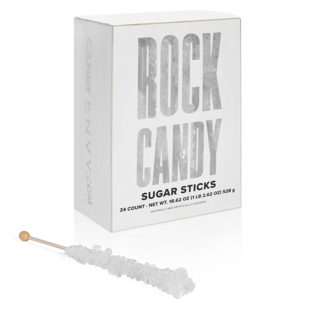 Candy Envy White Rock Candy Sugar Stick, Original Sugar Flavored, 24 Ct ...