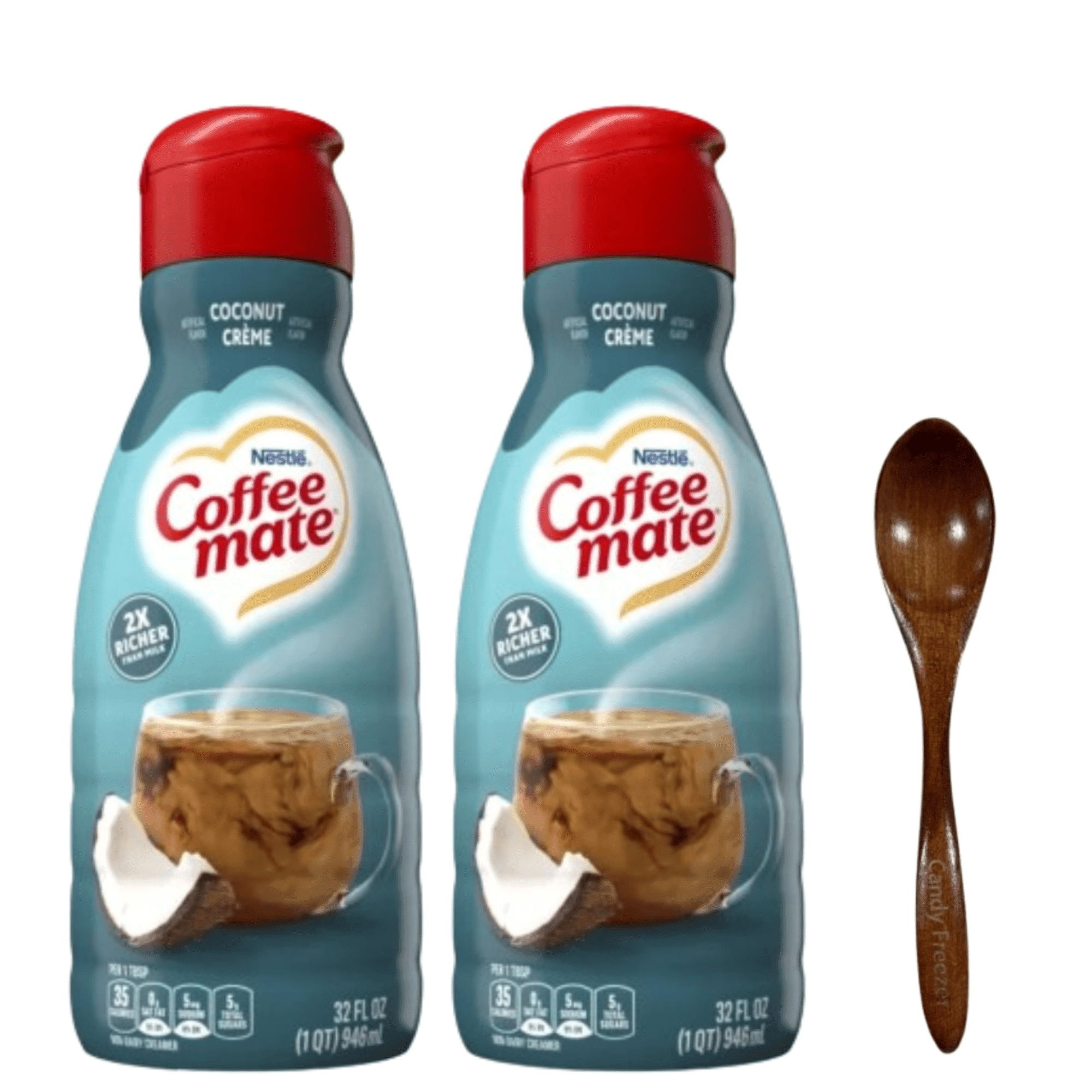 Candy Freezer Liquid Coffee Creamer Two 32Fl oz Bottles of Smooth and Creamy with Wooden Spoon ...