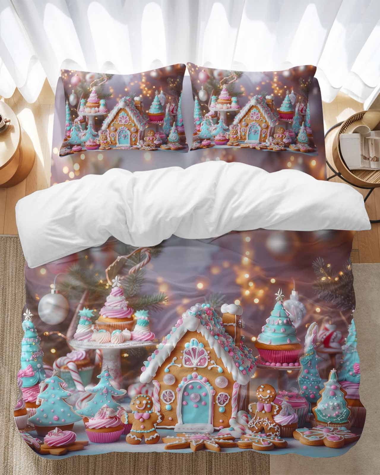 Candy Gingerbread Bedding Duvet Cover Set Queen Size 4 Pieces Christmas ...
