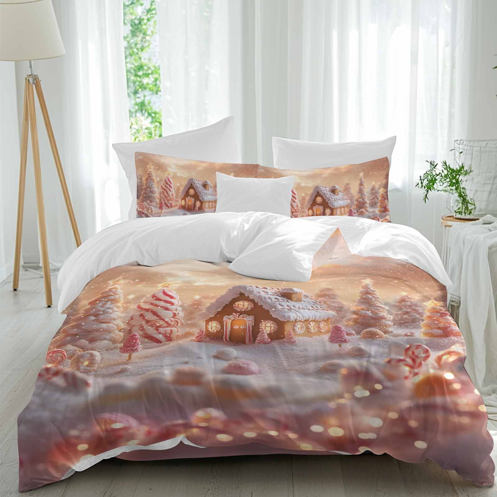 Candy Gingerbread Cottage Comforter Set Queen Size, Christmas Xmas Tree ...