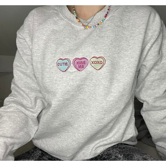 Candy Heart Embroidered Crewneck, Valentines Gift, Gift for Her, Love ...