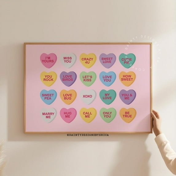 Candy Hearts Conversation Heart Art, Stretched Canvas Size 16x24 ...