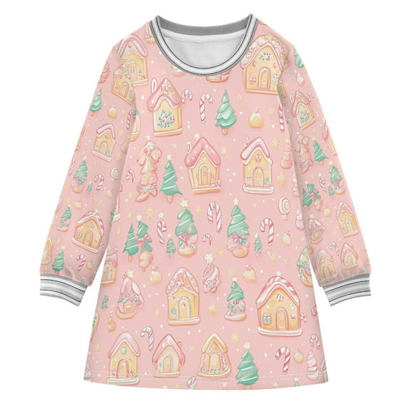 Candy House Pattern Girls'long-sleeved dress Thickened A-dress Warm ...