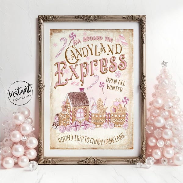 Candy Land Express Train Sign | Pinkmas Decoration | Gingerbread Train ...