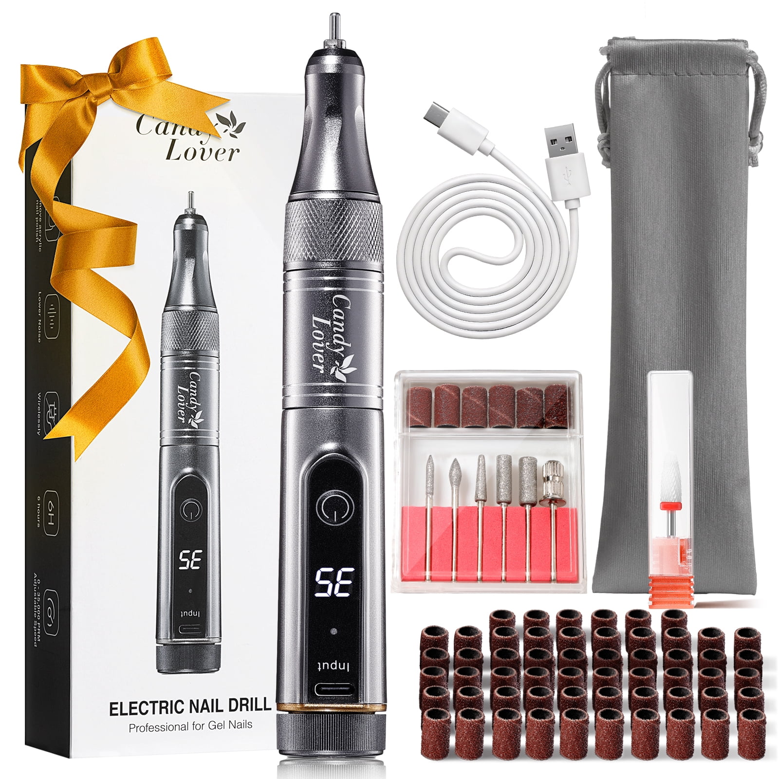 Candy Lover 35000 RPM Nail Drill, Cordless Electric Nail Drill Kit ...