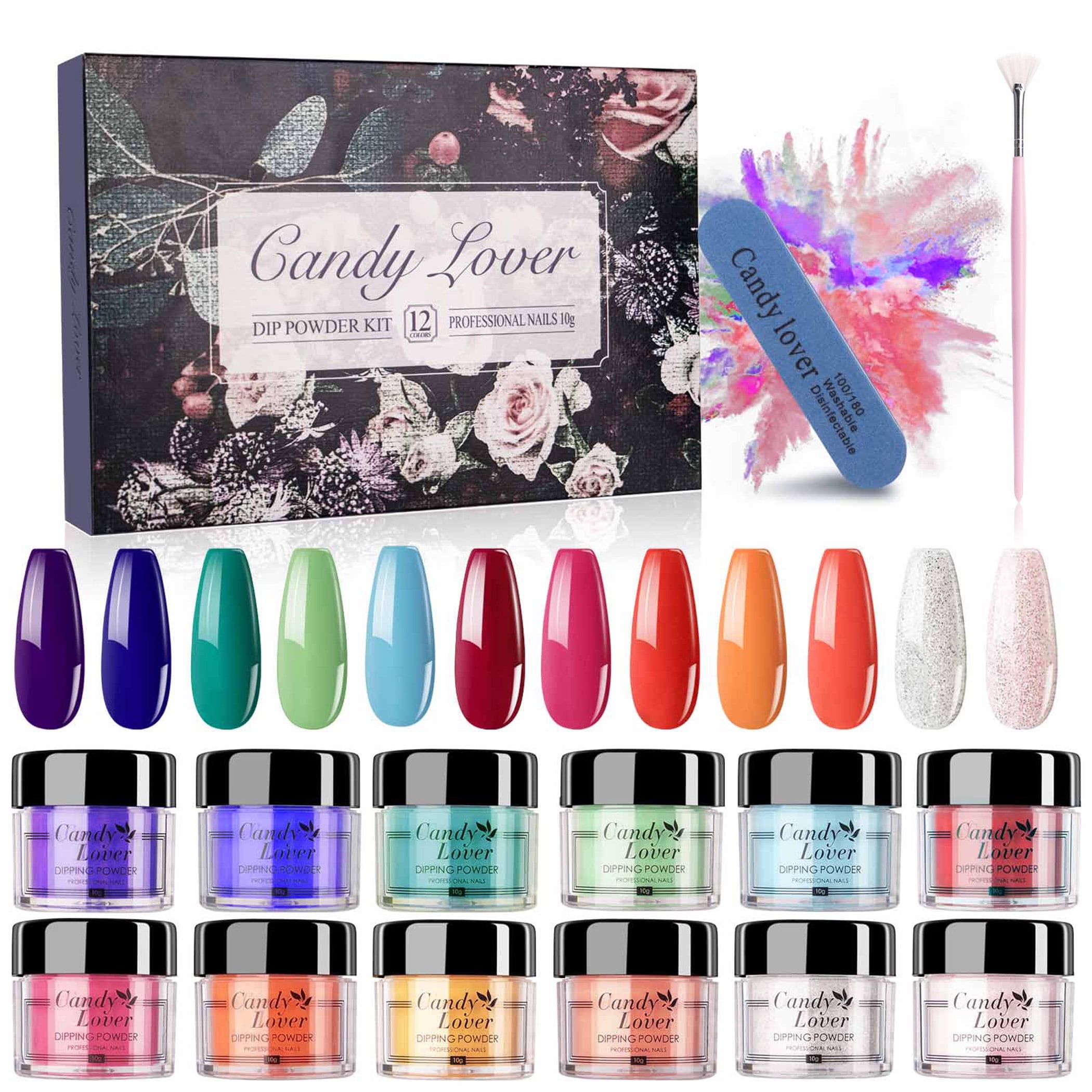 Candy Lover Dip Nail Powder Kit, 12 Colors Red Yellow Green Blue, with ...