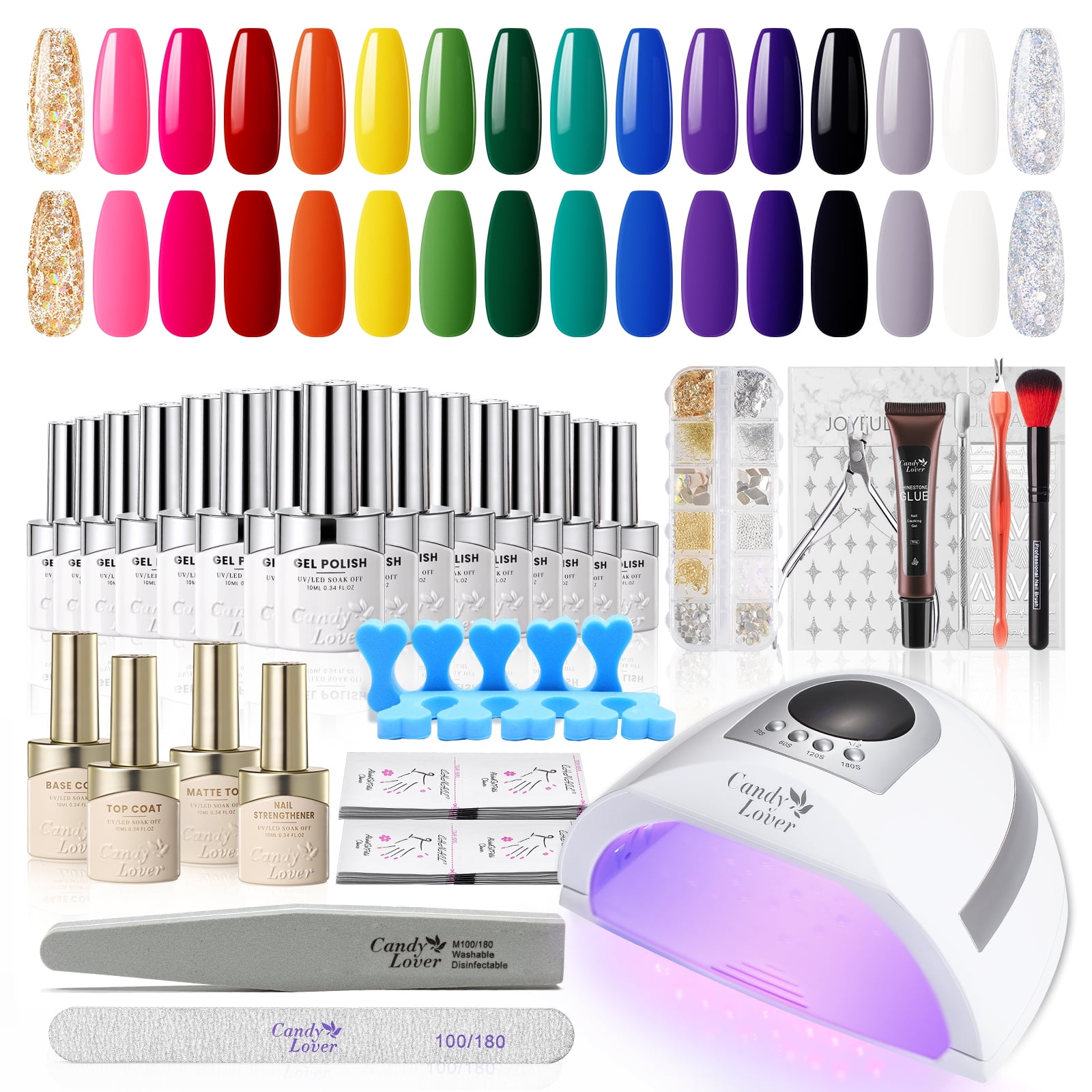 Candy Lover Professional Gel Nail Polish Kit, 16 Colors with Top Coat ...