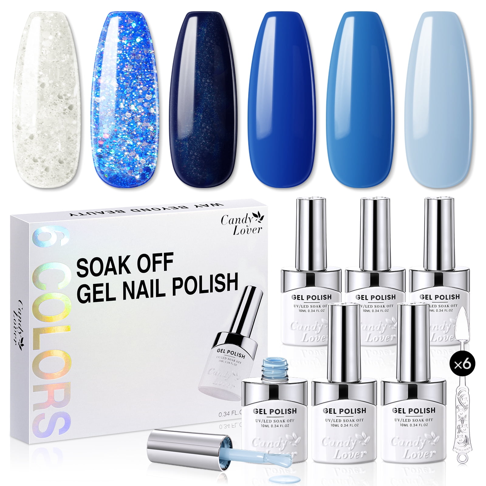 Candy Lover Gel Nail Polish, 6 Colors Glitter Blue Series UV Gel Polish ...