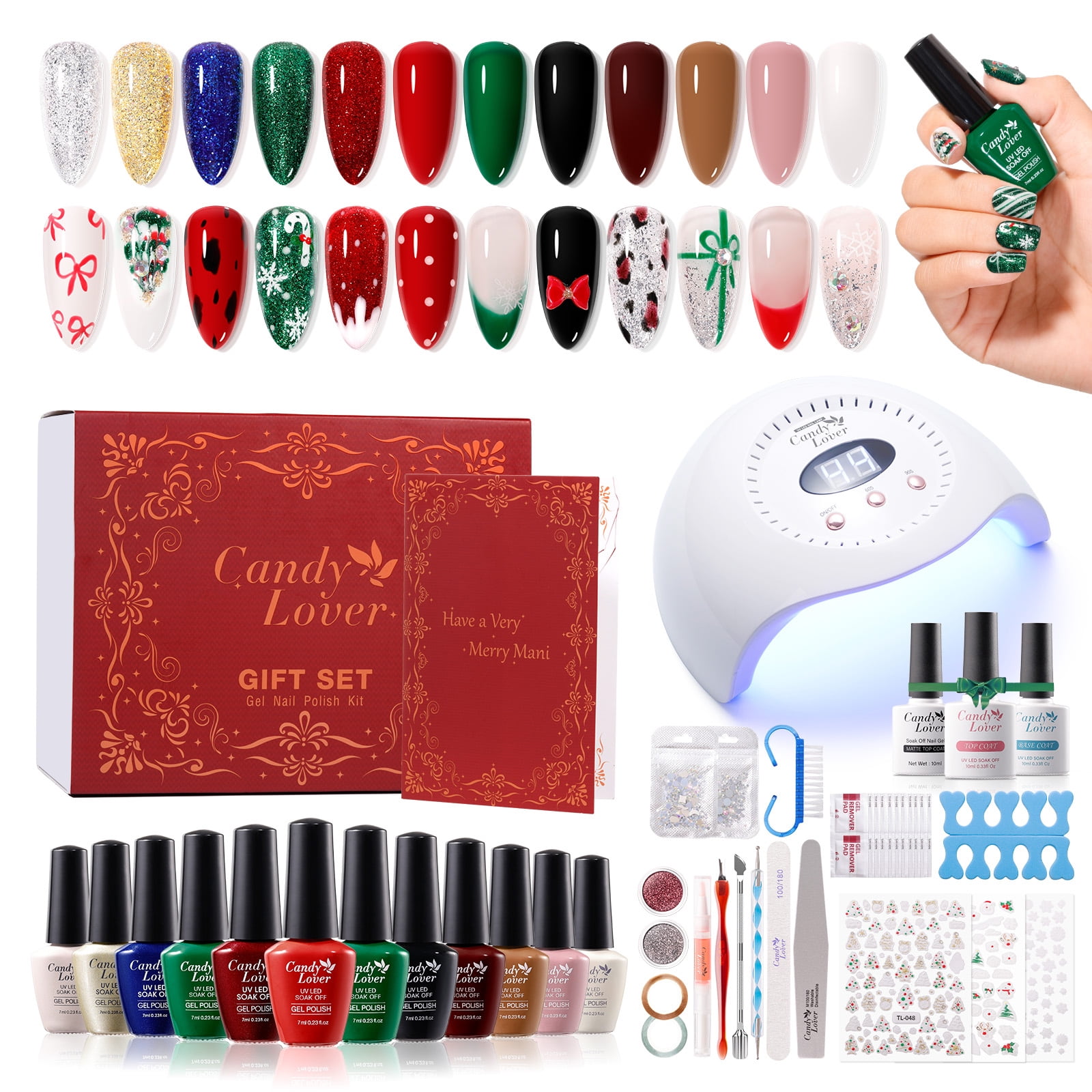 Candy Lover Gel Nail Polish Kit, 12 Colors Warm Christmas Nail Gel Kit ...