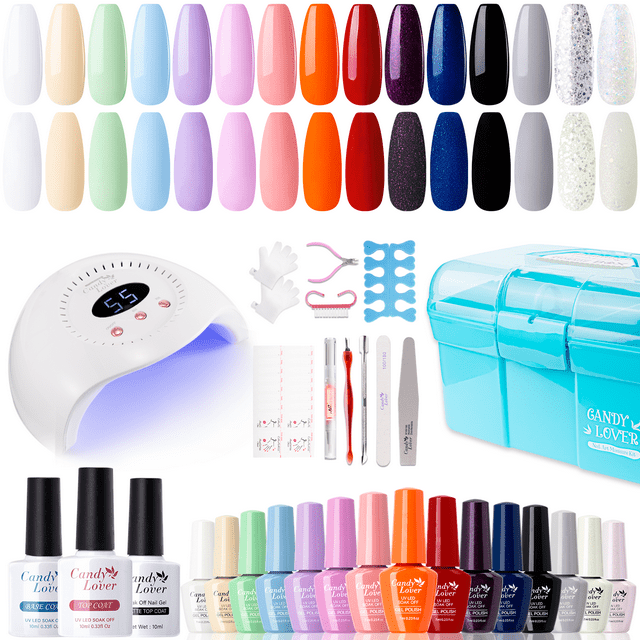 Candy Lover Complete Gel Nail Polish Kit with LED Light, 15 Colors, UV ...