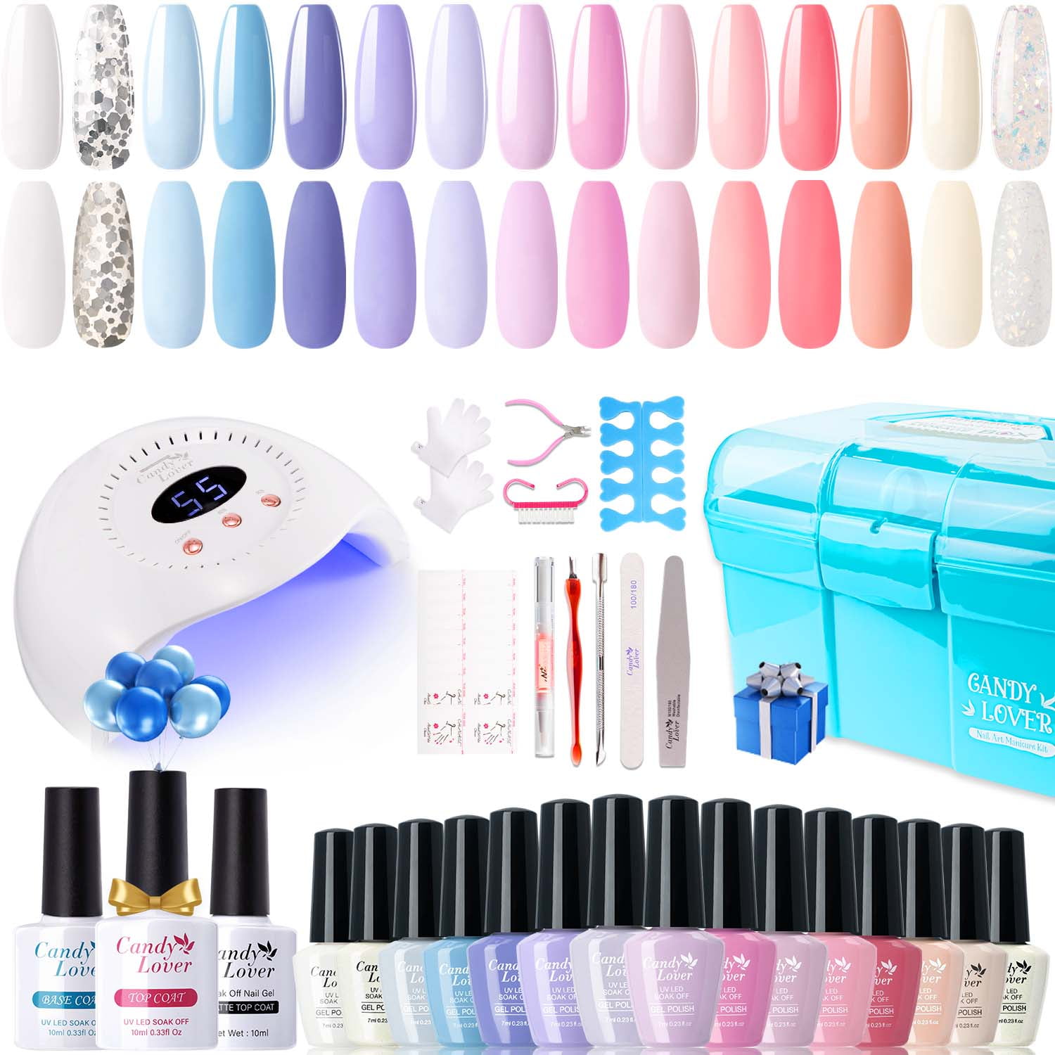 Candy Lover Gel Nail Polish Starter Kit with 72W LED UV Lamp, 15 Colors ...