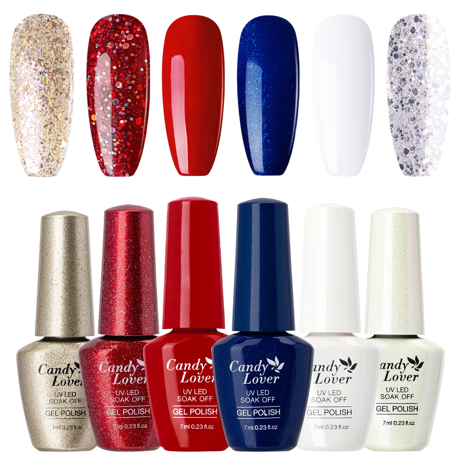 Candy Lover Gel Nail Polish Set, 6 Colors UV Polish, Red White Blue ...
