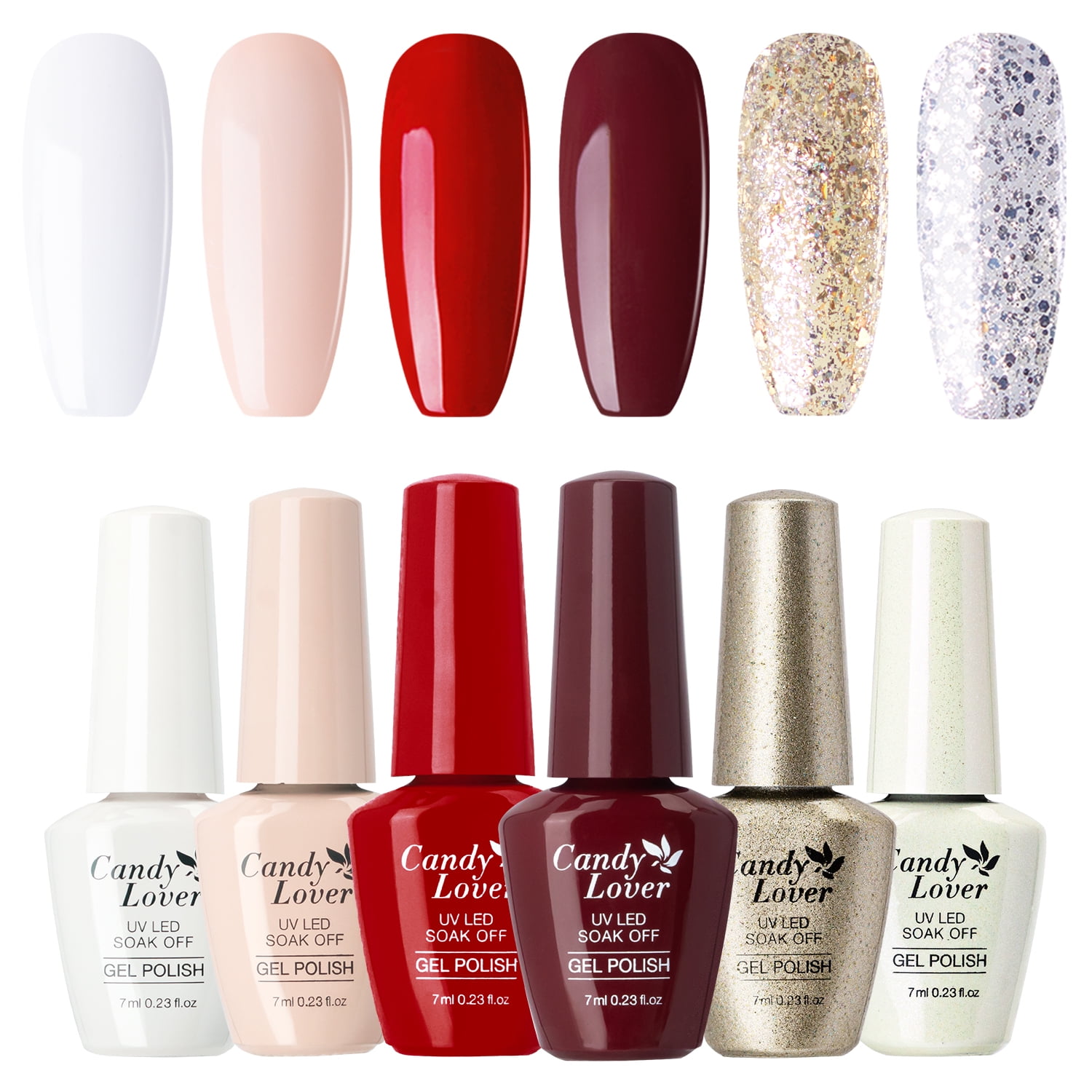 Candy Lover Collection: Gel Nail Polish Set, White Red Peach Golden ...