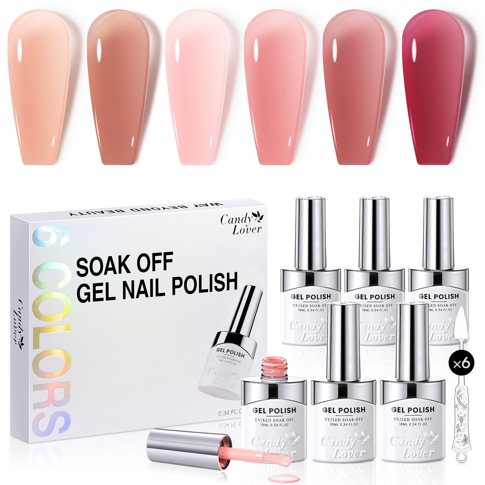 Candy Lover Jelly Gel Nail Polish, 6 Translucent Jelly Sheer Red Pink ...