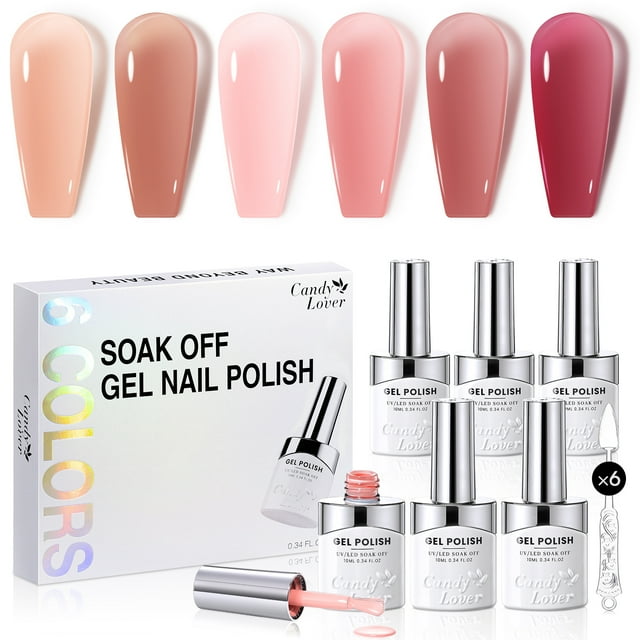 Candy Lover Jelly Gel Nail Polish, 6 Translucent Jelly Sheer Red Pink ...