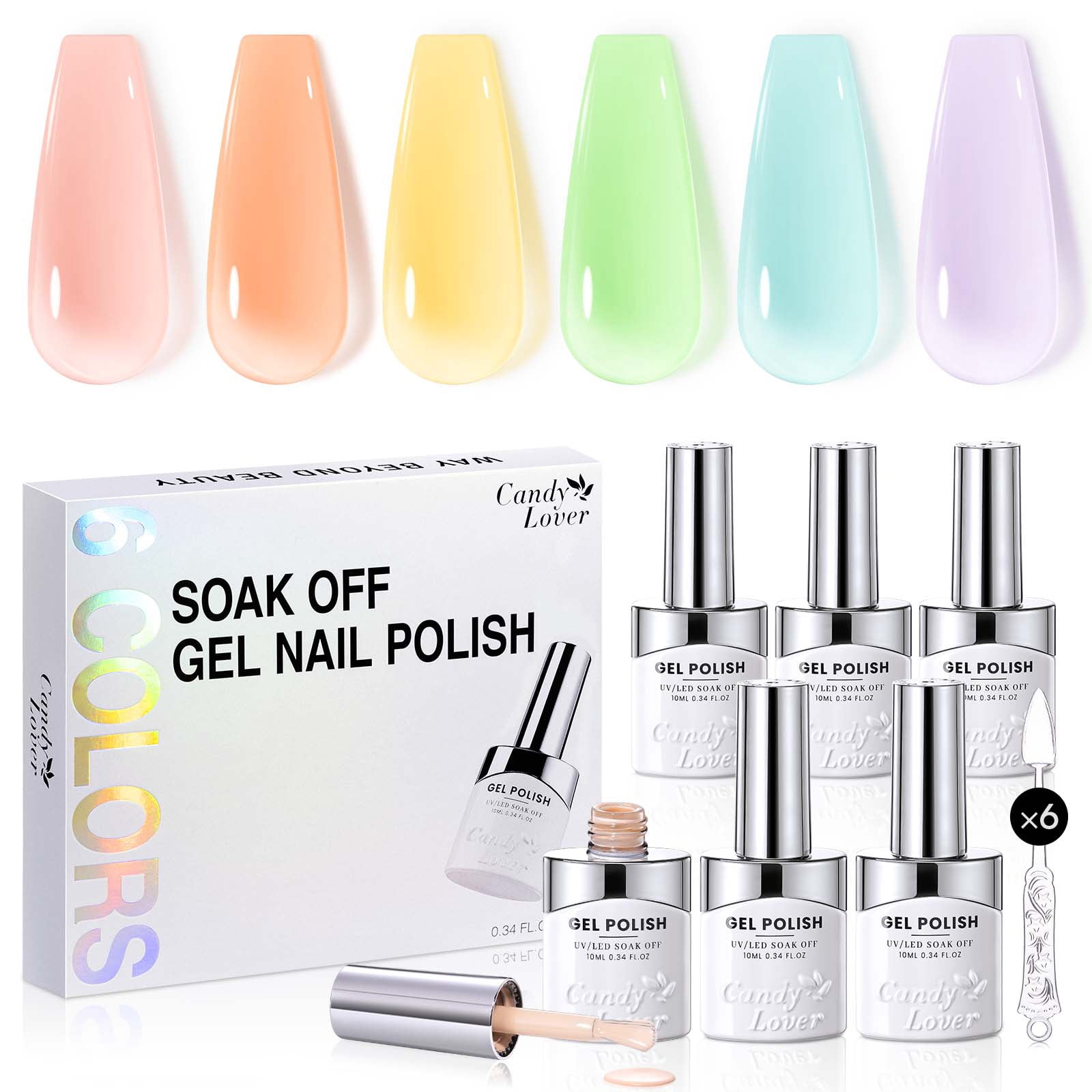 Candy Lover Jelly Gel Nail Polish Kit, 6 Colors Translucent Jelly Sheer ...