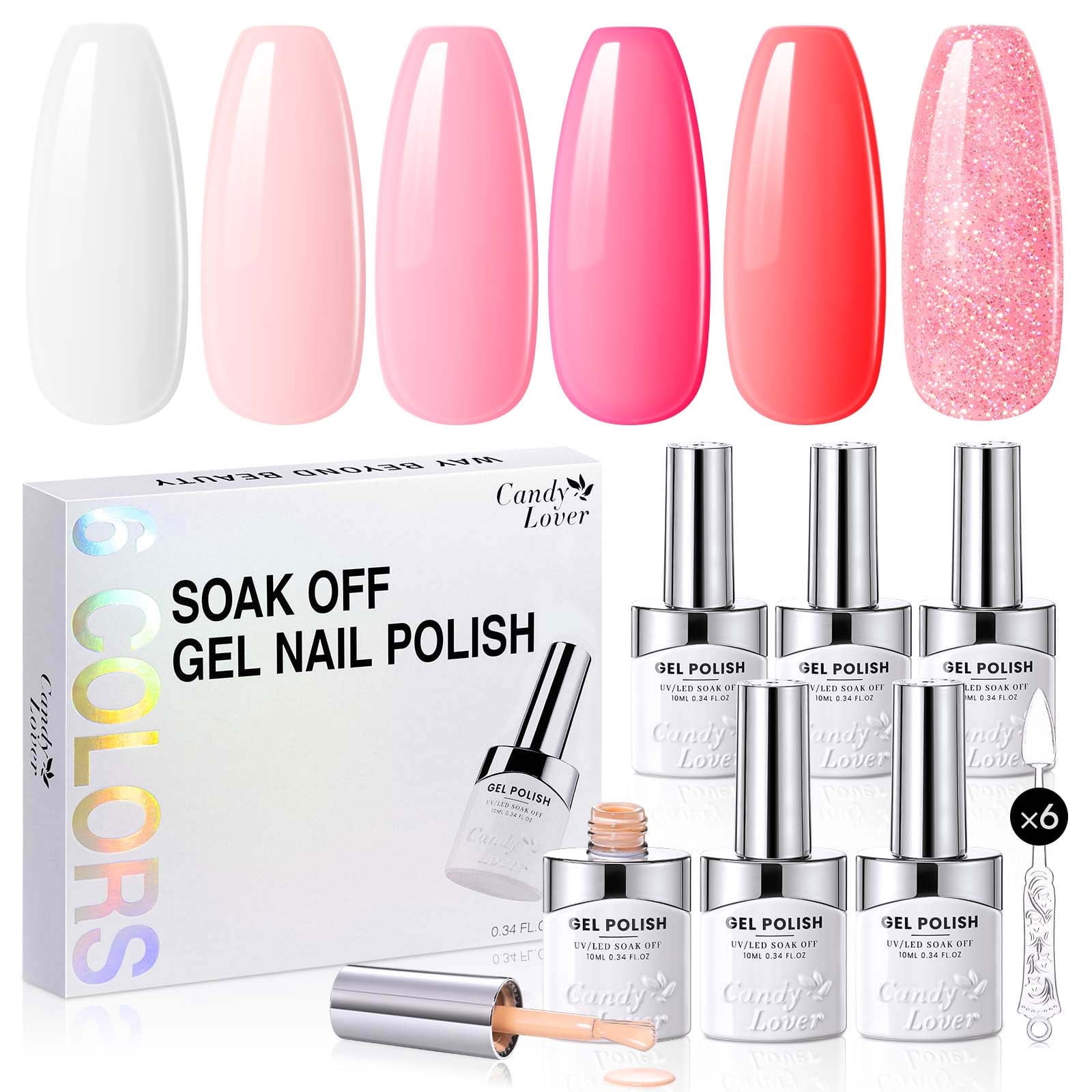 Candy Lover Gel Nail Polish, 6 Colors Lover's Red Pink Gel Polish Set ...