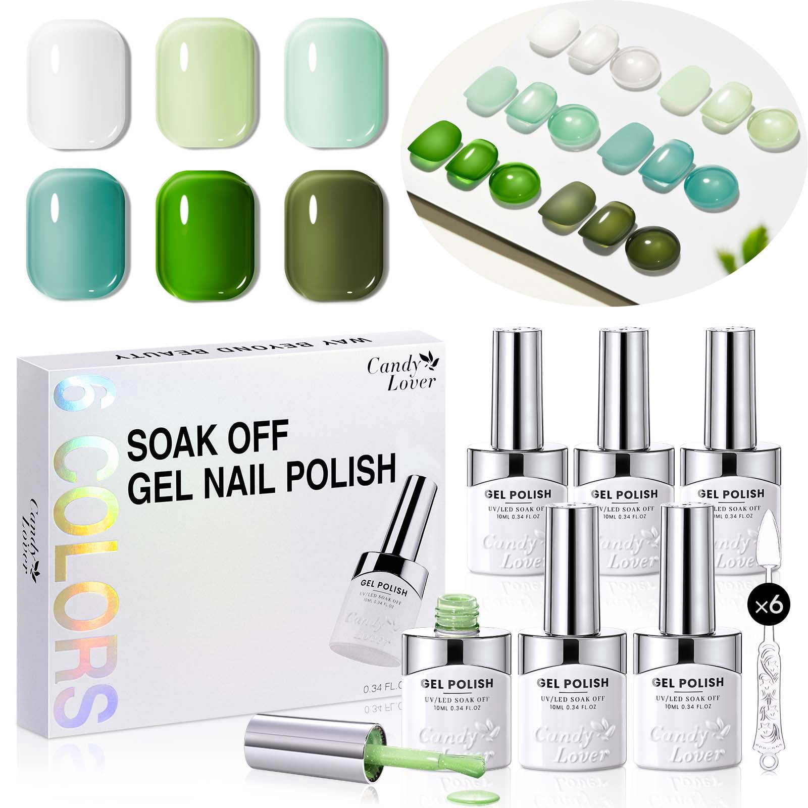 Candy Lover Nail Gel Polish, 6 Colors Water Ripple Green Gel Polish Set ...
