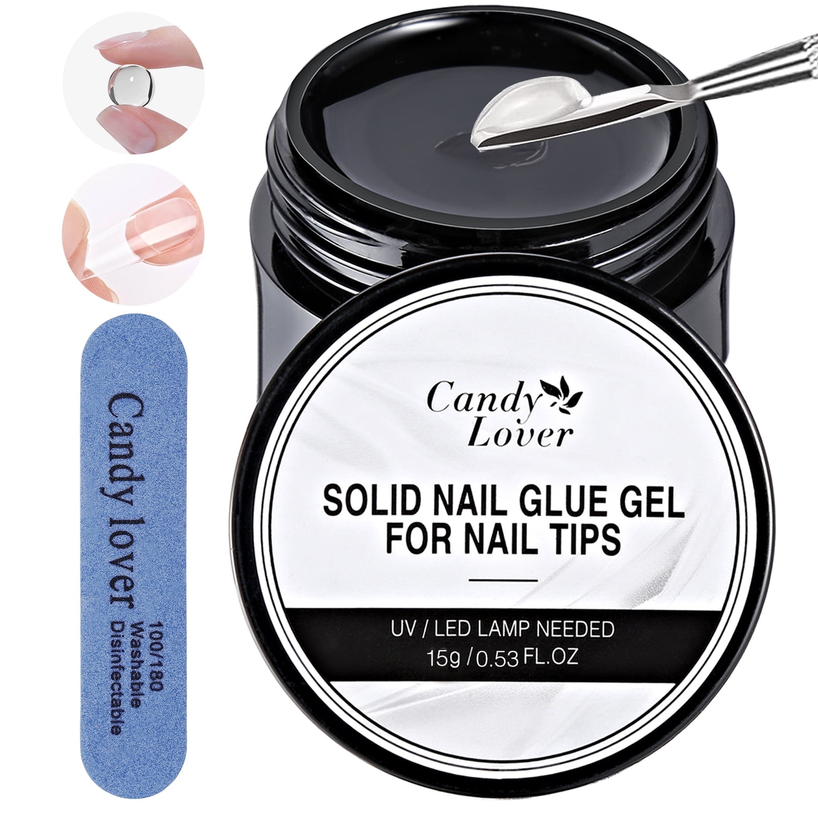 Candy Lover Solid Nail Glue Gel 1Pc 15g with Nail Rub Strip - Walmart.com