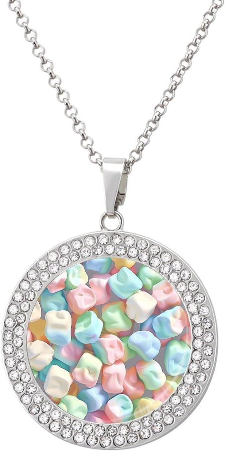 Candy Marshmallows Colorful Round Diamond Necklace Pendant Multicolored ...