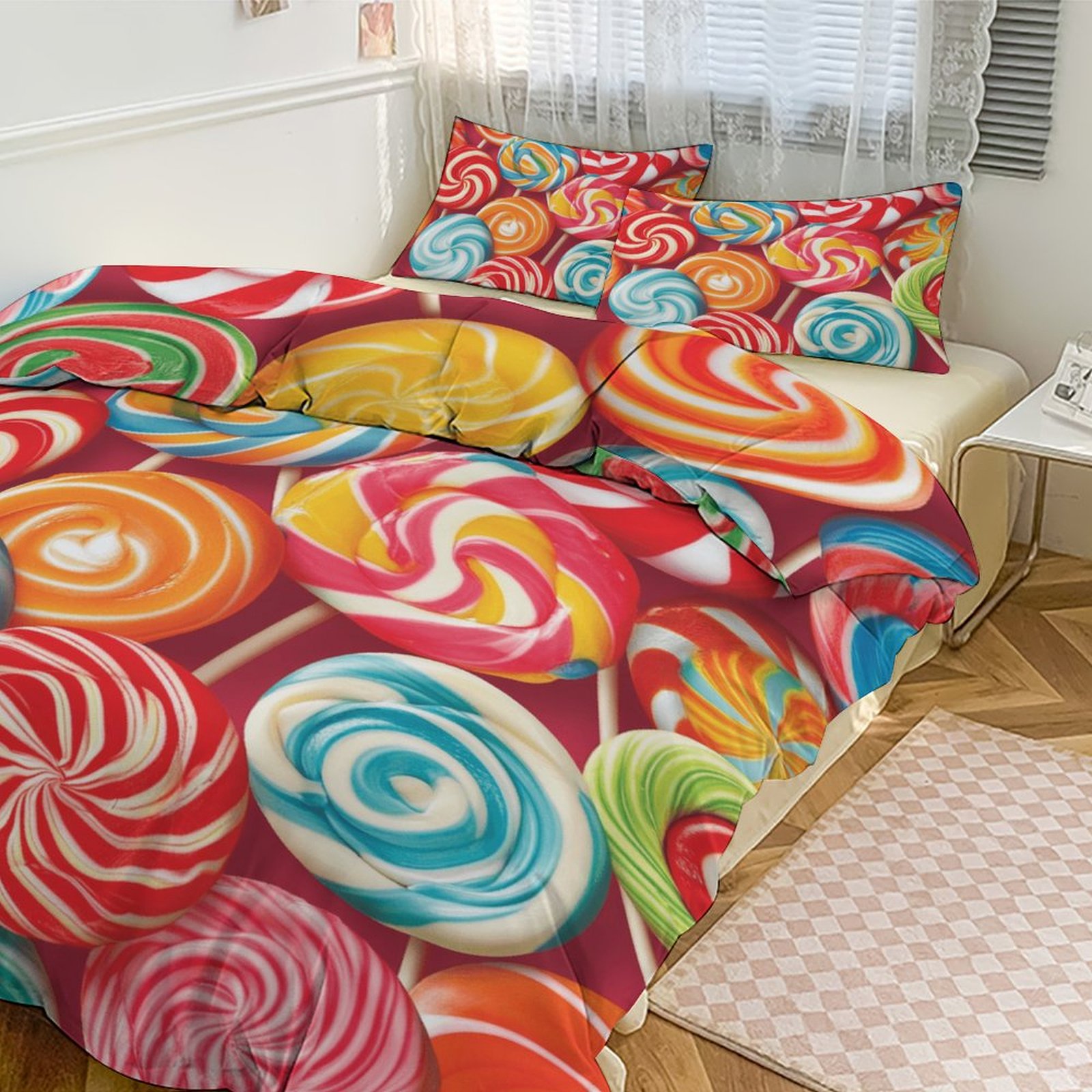 Candy Pattern Rainbow Lollipop 102"x90"3 Pcs Soft Bedding Set Includes ...