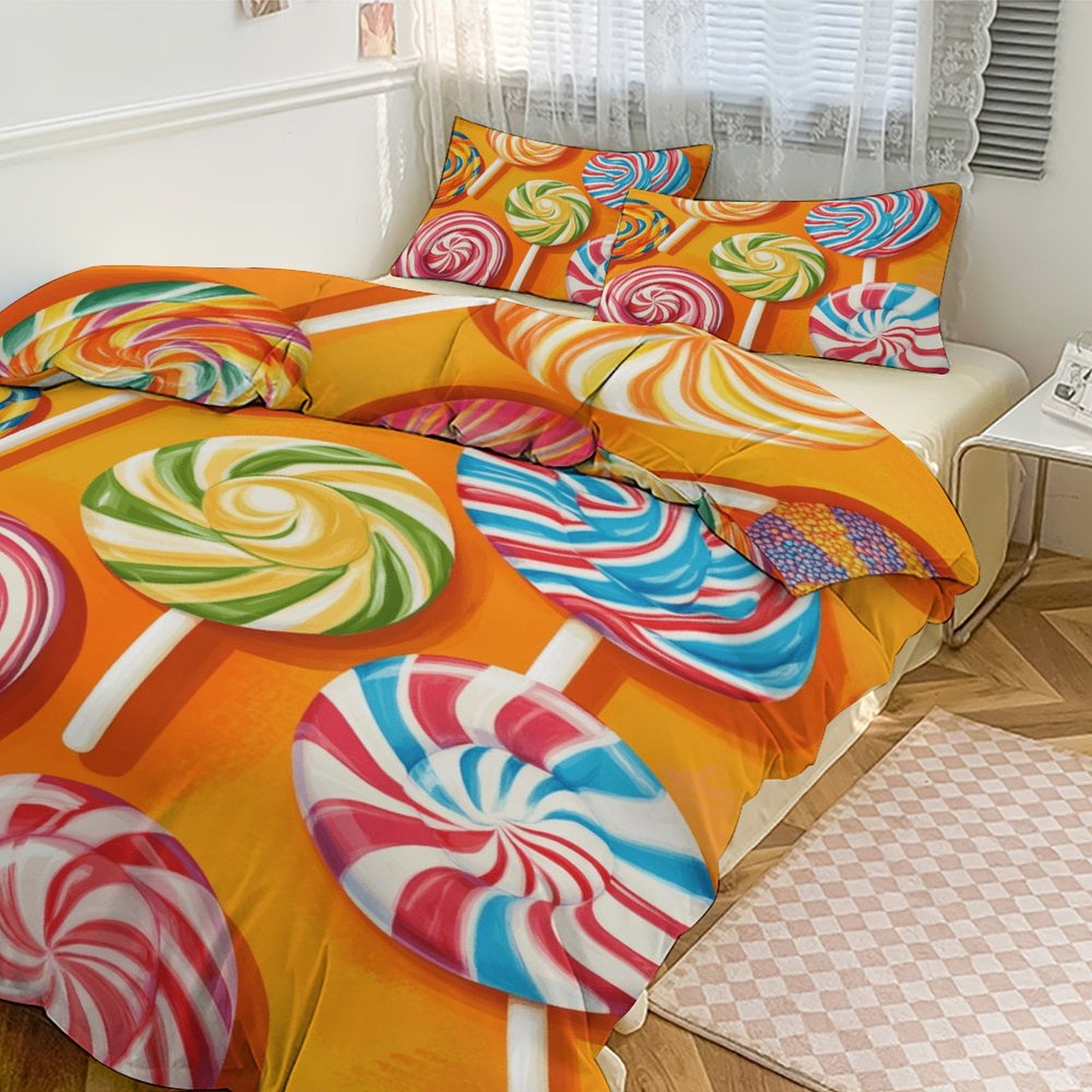 Candy Pattern Rainbow Lollipop 79"x90" 3 Pcs Soft Bedding Set Includes ...