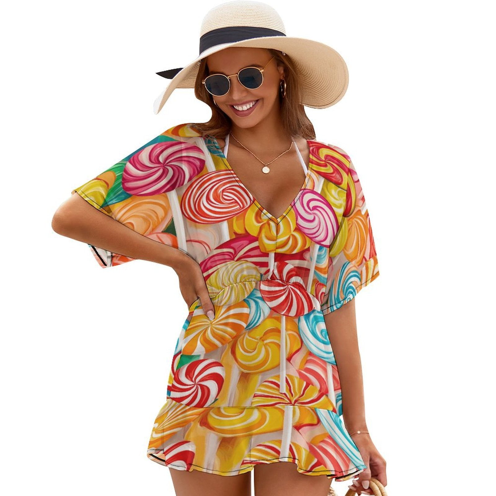 Candy Pattern Rainbow Lollipop Cover Ups Dresses Women Summer Dress ...