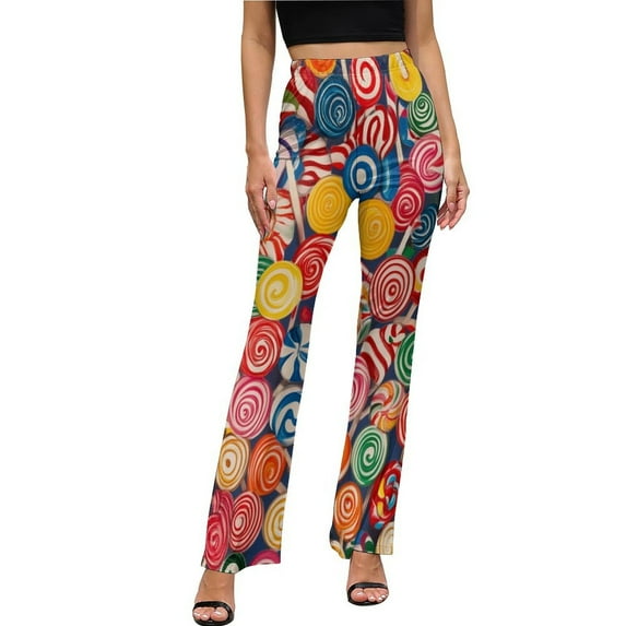 Candy Pattern Rainbow Lollipop High Waisted Casual Flared Trousers ...