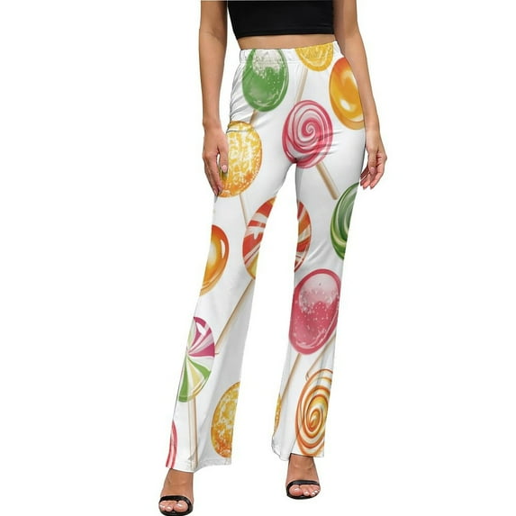 Candy Pattern Rainbow Lollipop High Waisted Casual Flared Trousers ...