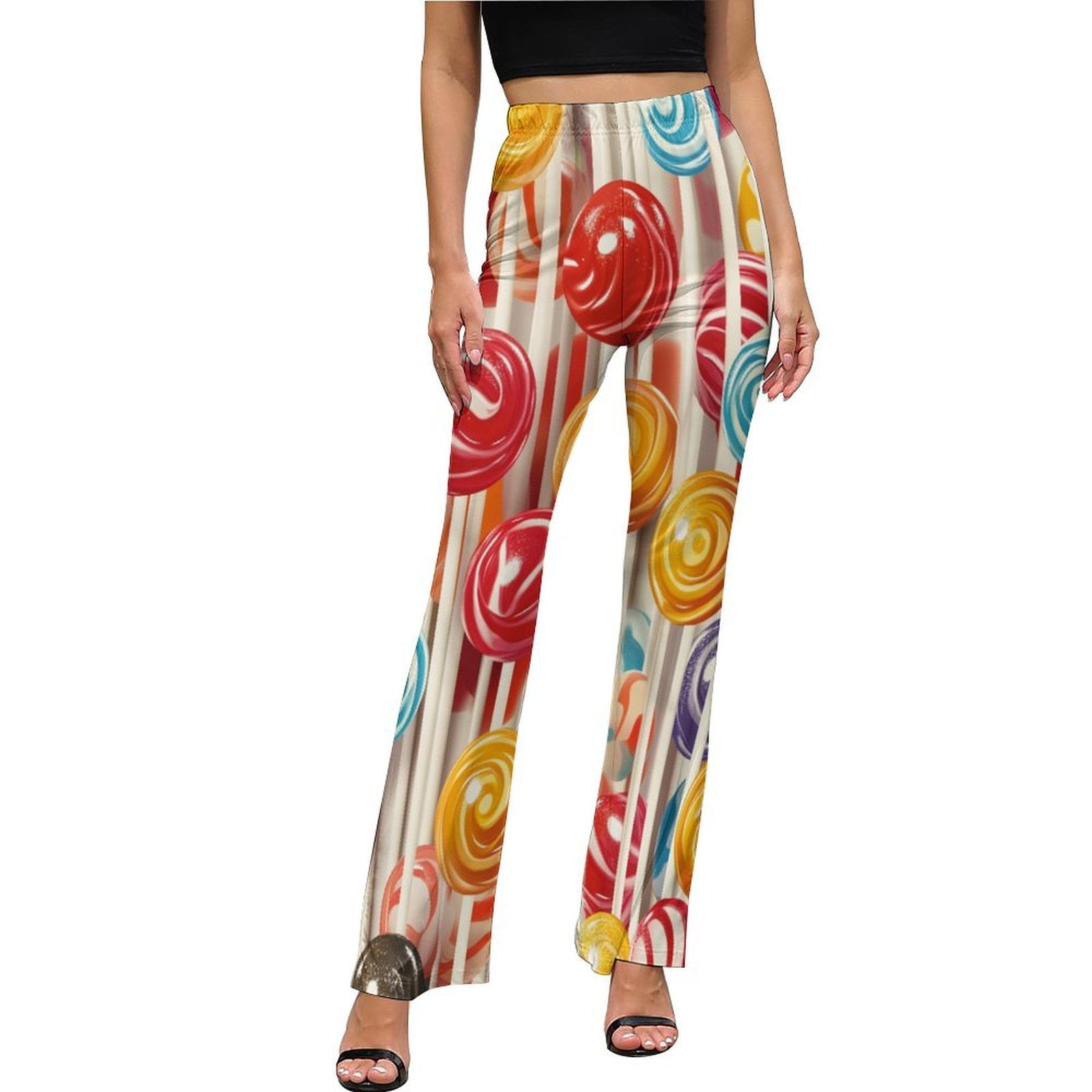 Candy Pattern Rainbow Lollipop High Waisted Casual Flared Trousers ...