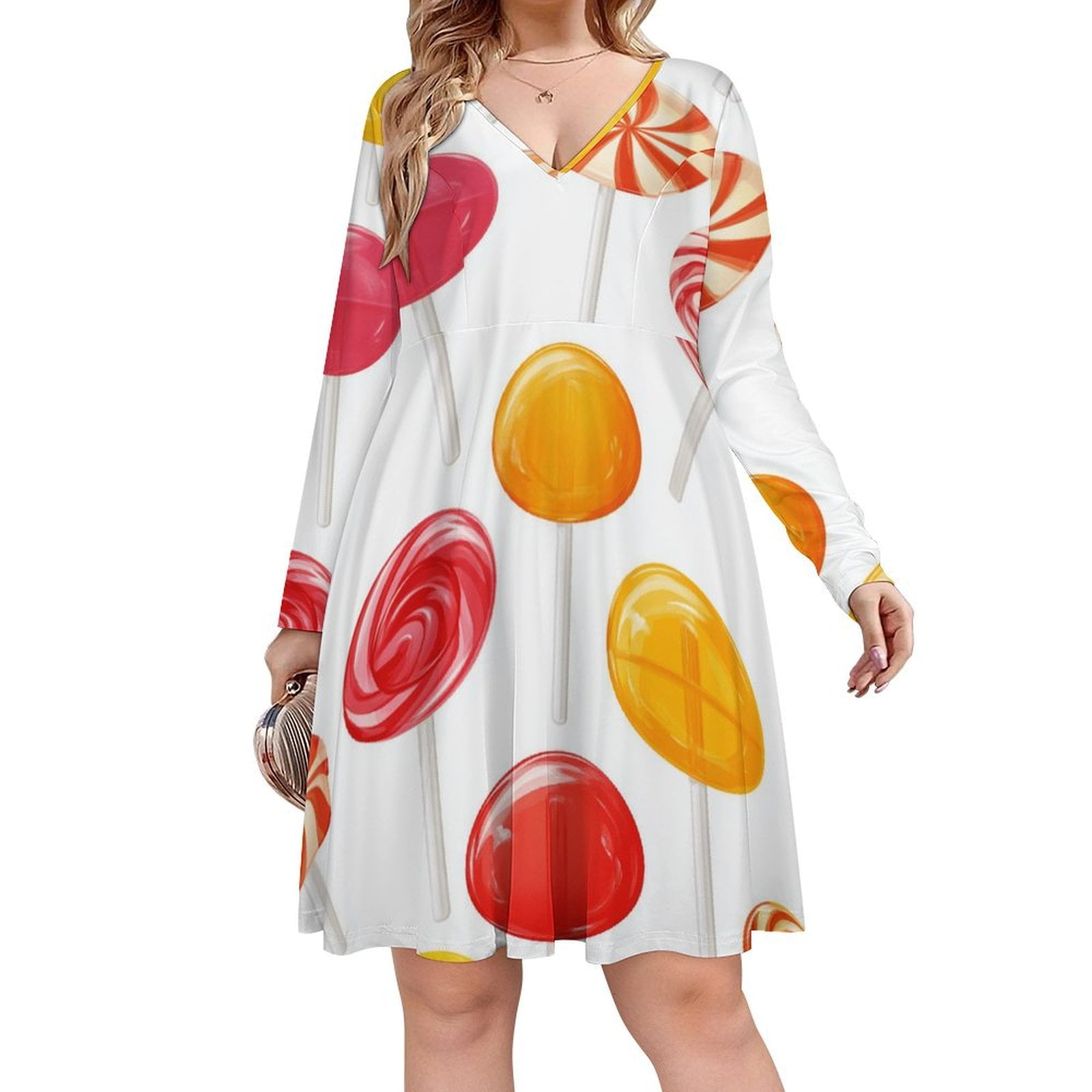 Candy Pattern Rainbow Lollipop Long Sleeve Dresses For Women Vintage Elegant Party Dress ...