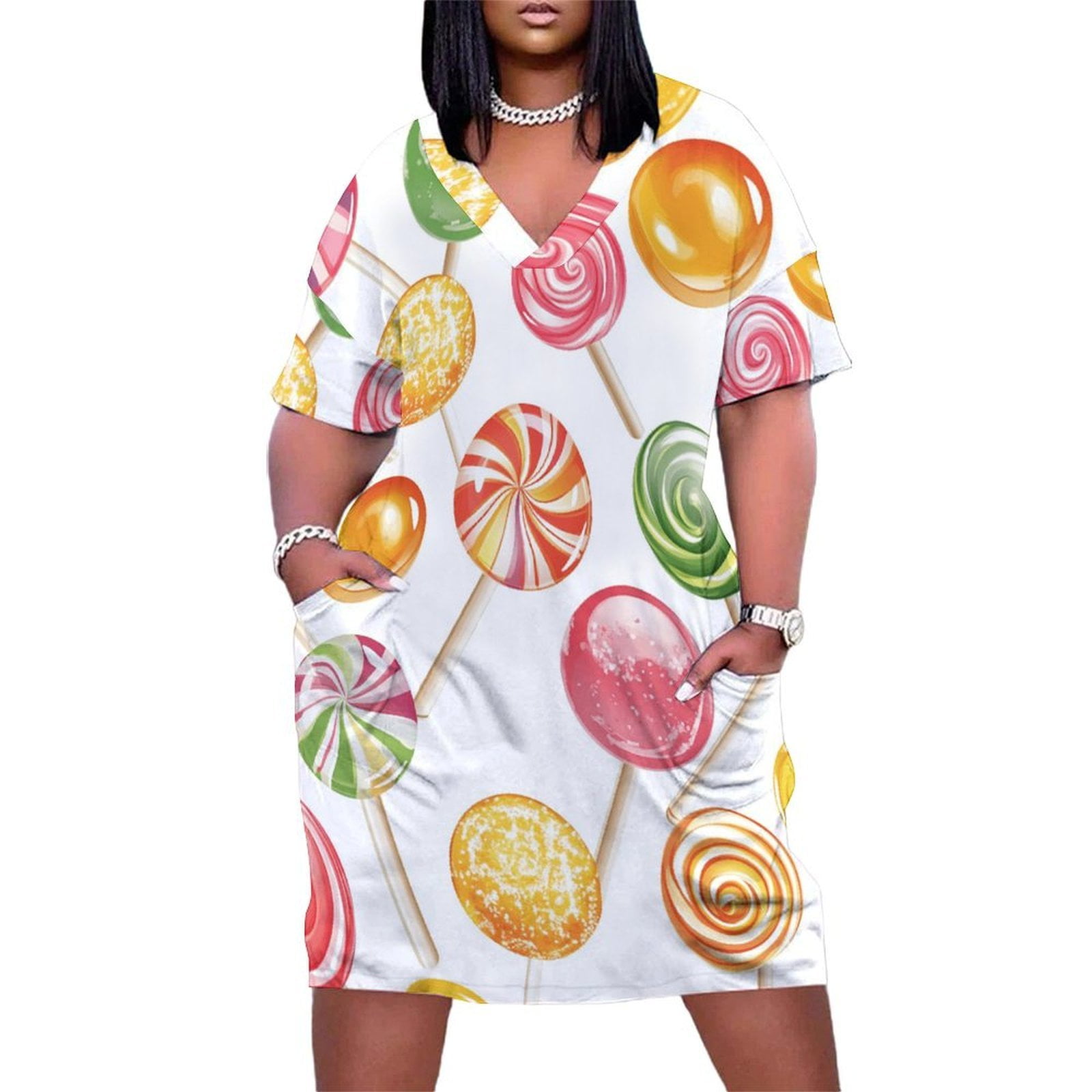 Candy Pattern Rainbow Lollipop Loose Pocket Dress Dresses Summer Summer ...