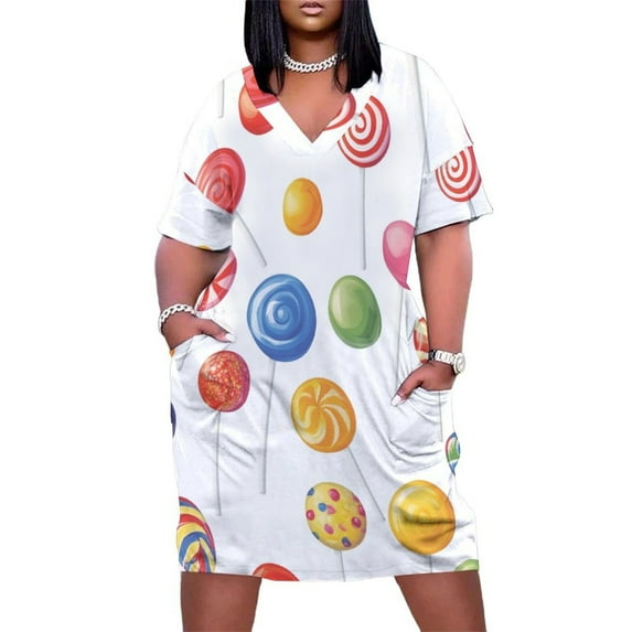 Candy Pattern Rainbow Lollipop Loose Pocket Dress Dresses Summer Summer ...