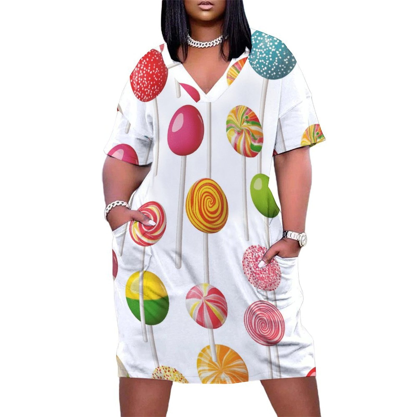 Candy Pattern Rainbow Lollipop Loose Pocket Dress Dresses Summer Summer ...