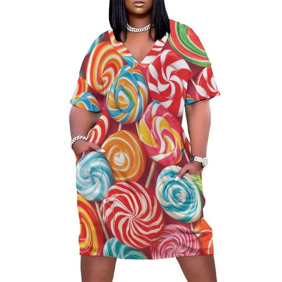 Candy Pattern Rainbow Lollipop Loose Pocket Dress Dresses Summer Summer ...