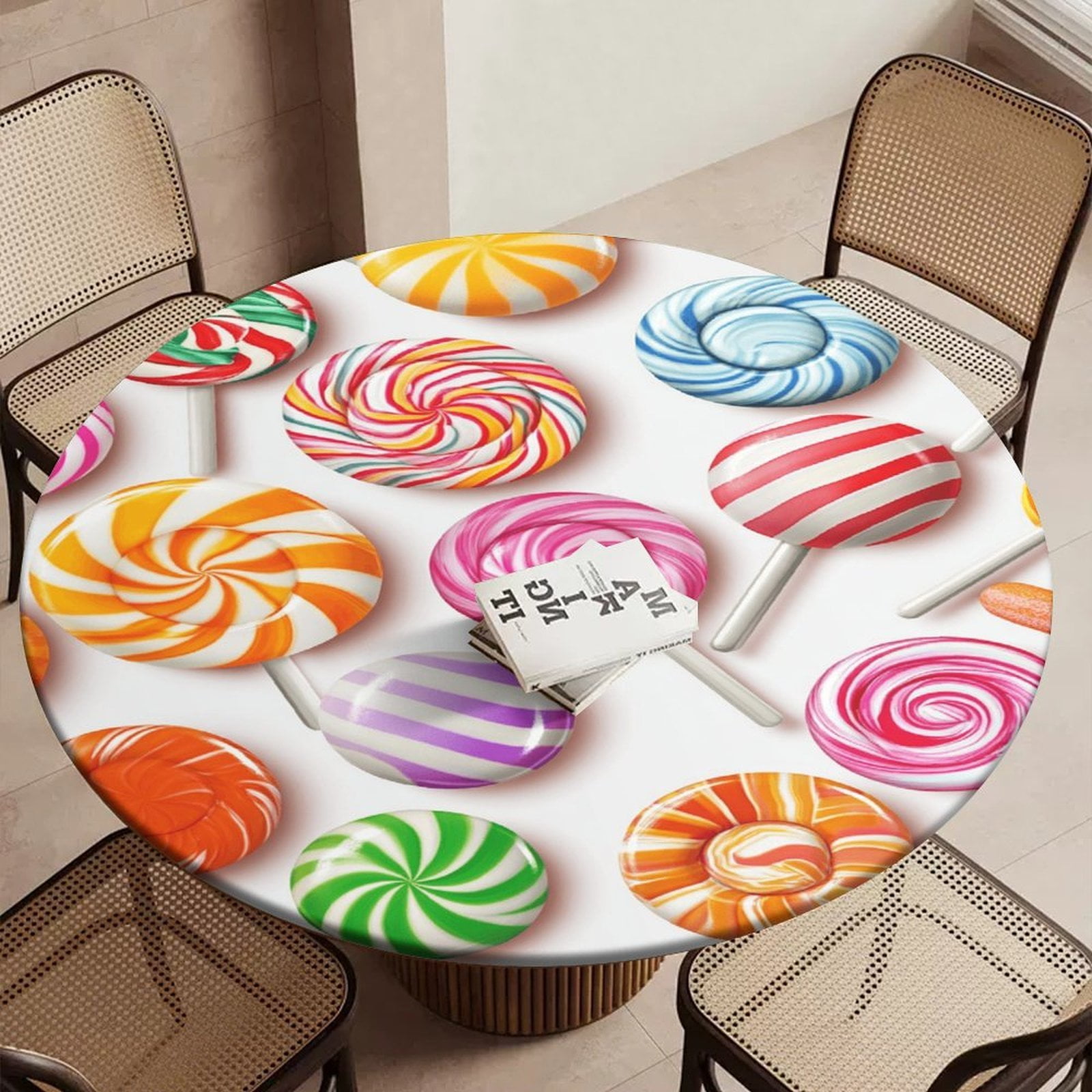 Candy Pattern Rainbow Lollipop Round Table Cover Kitchen Printed ...