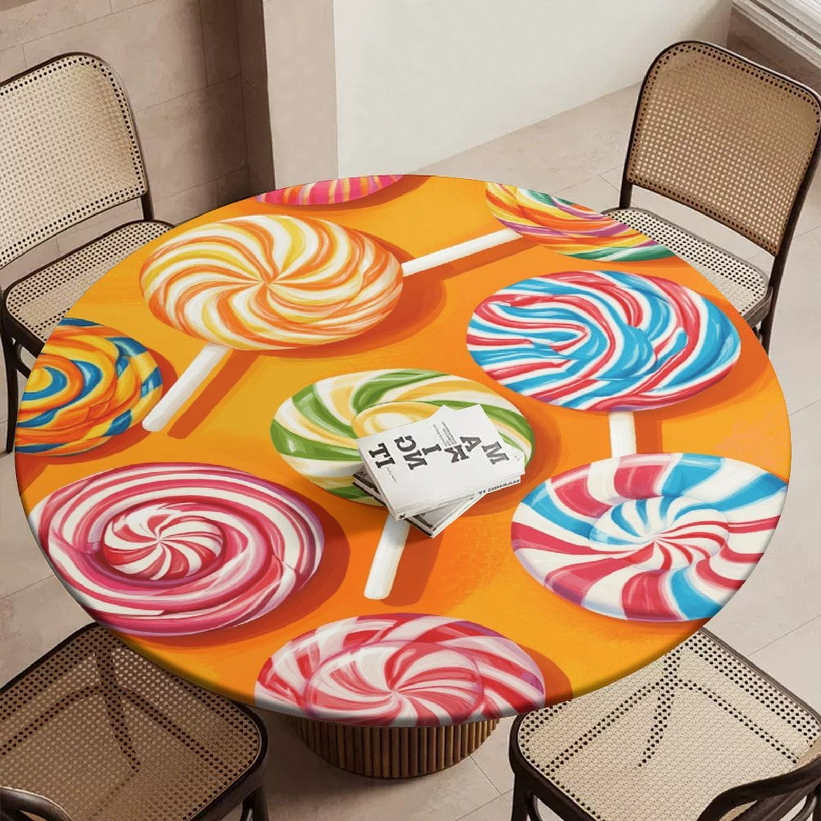 Candy Pattern Rainbow Lollipop Round Table Cover Kitchen Printed ...