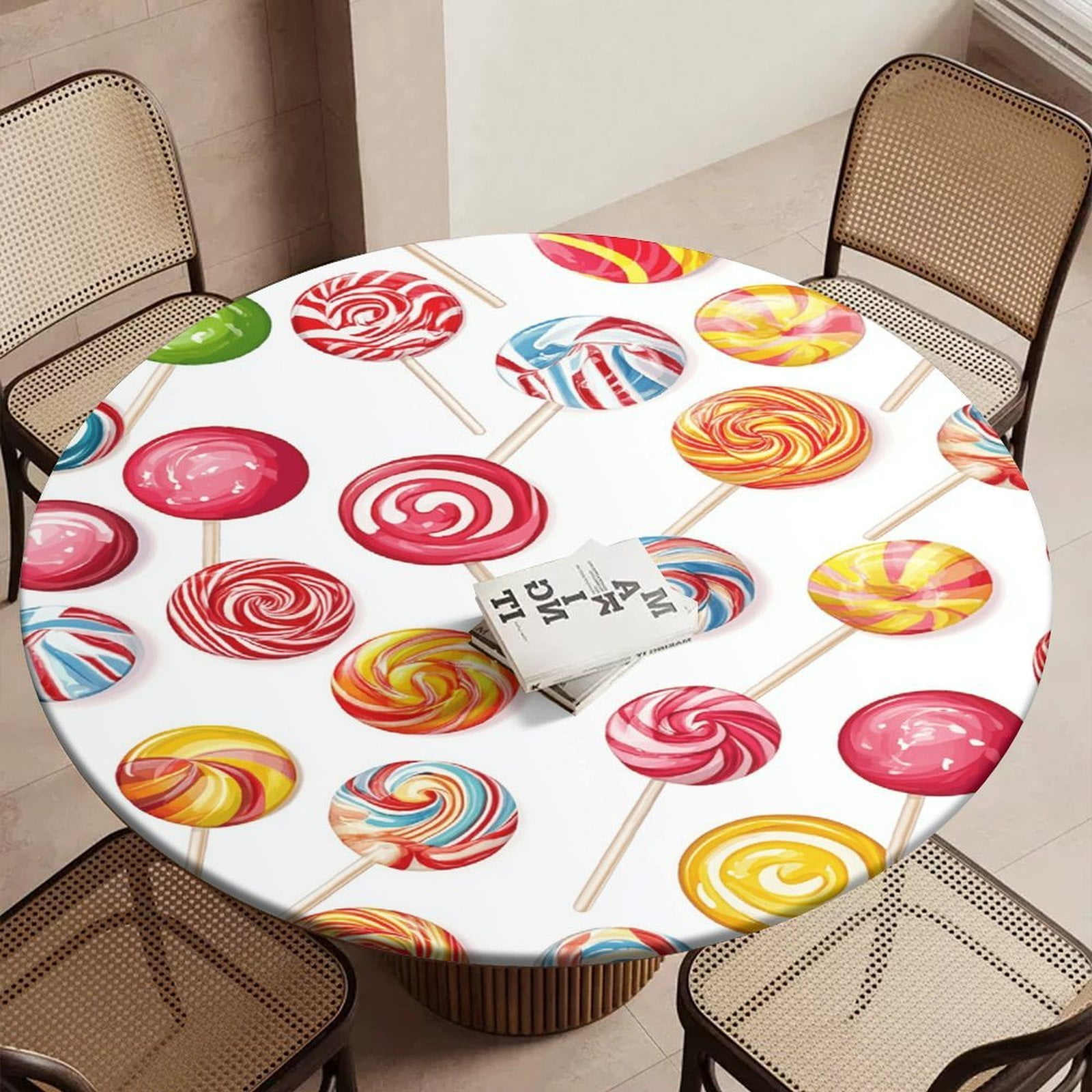 Candy Pattern Rainbow Lollipop Round Table Cover Kitchen Printed ...