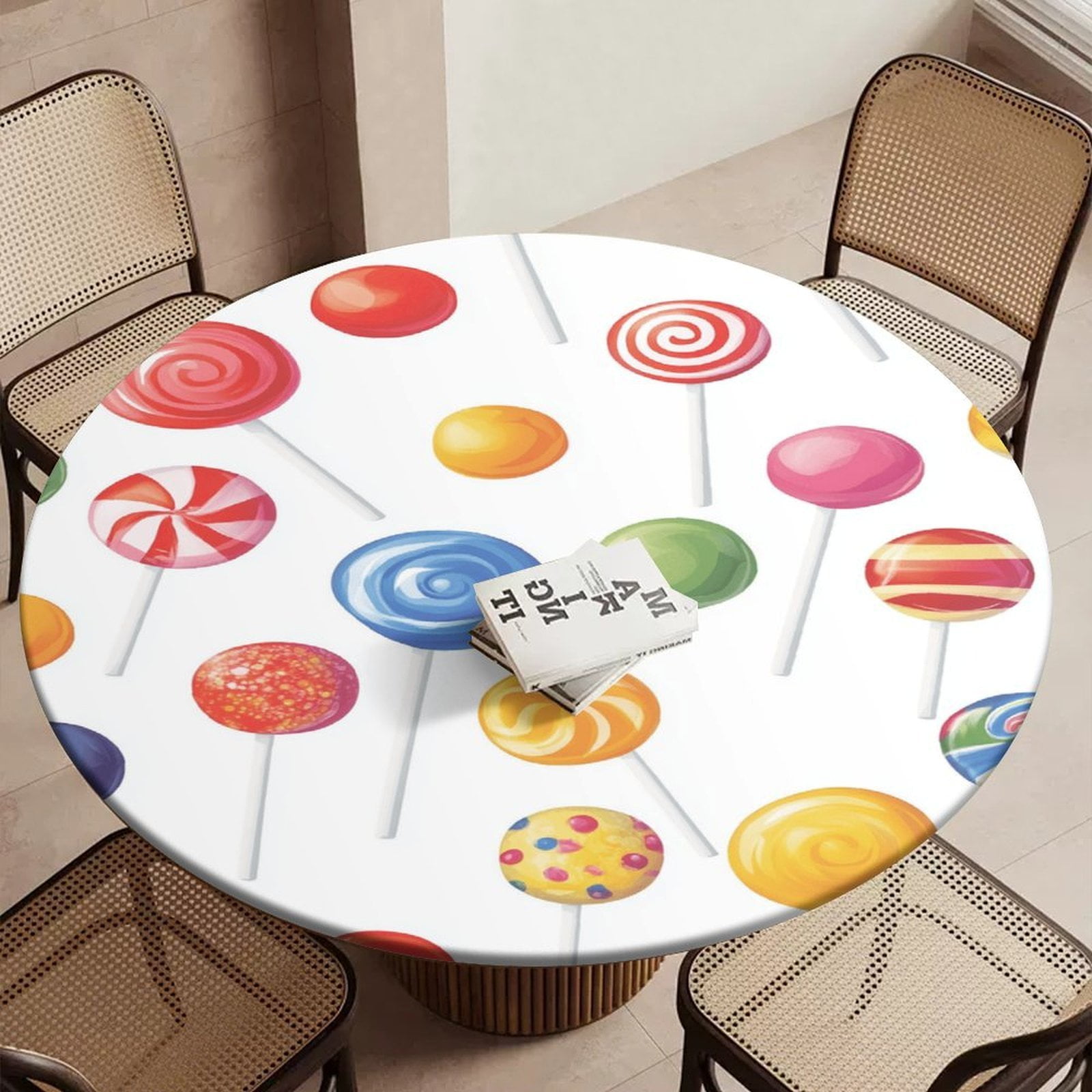 Candy Pattern Rainbow Lollipop Round Table Cover Kitchen Printed ...