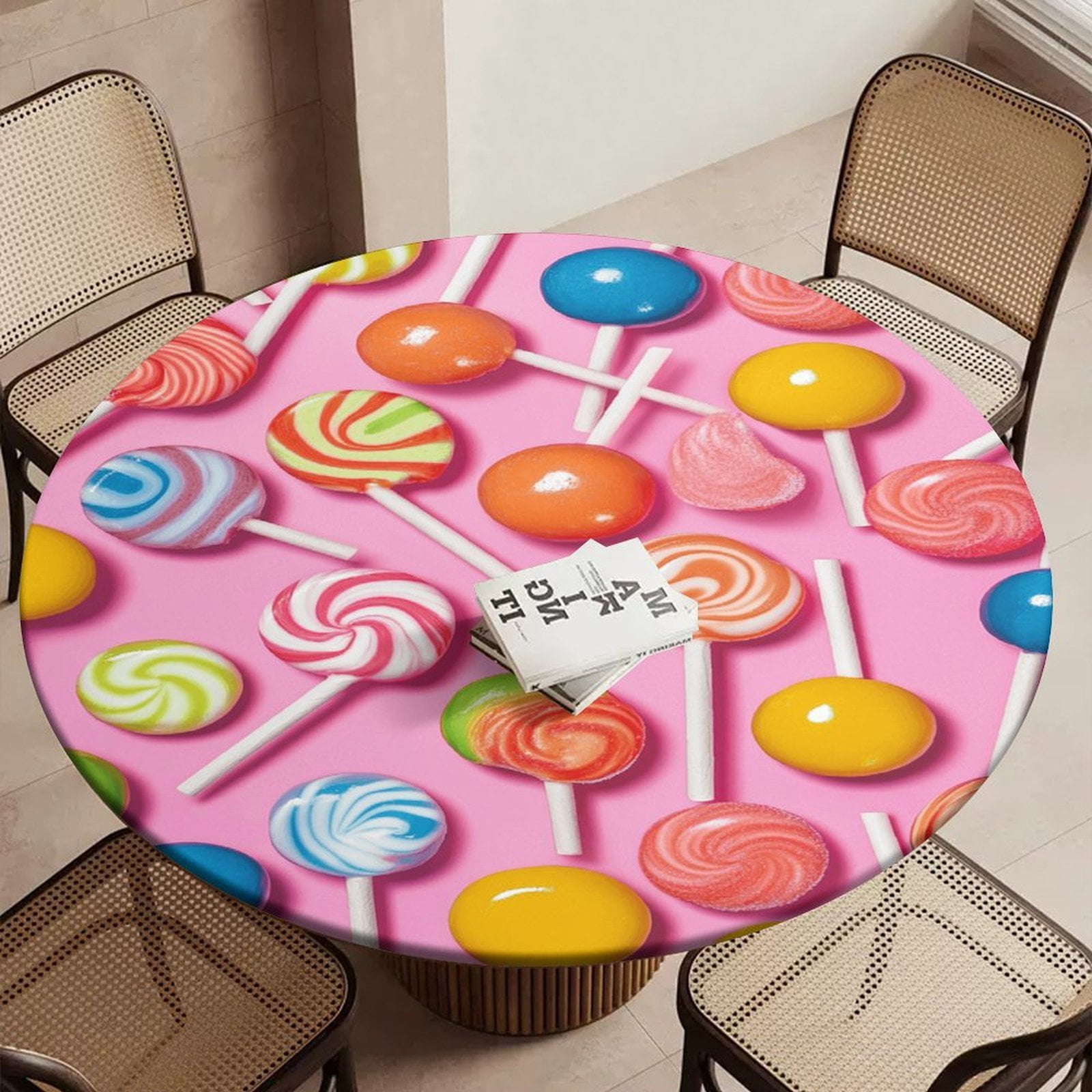 Candy Pattern Rainbow Lollipop Round Table Cover Kitchen Printed ...