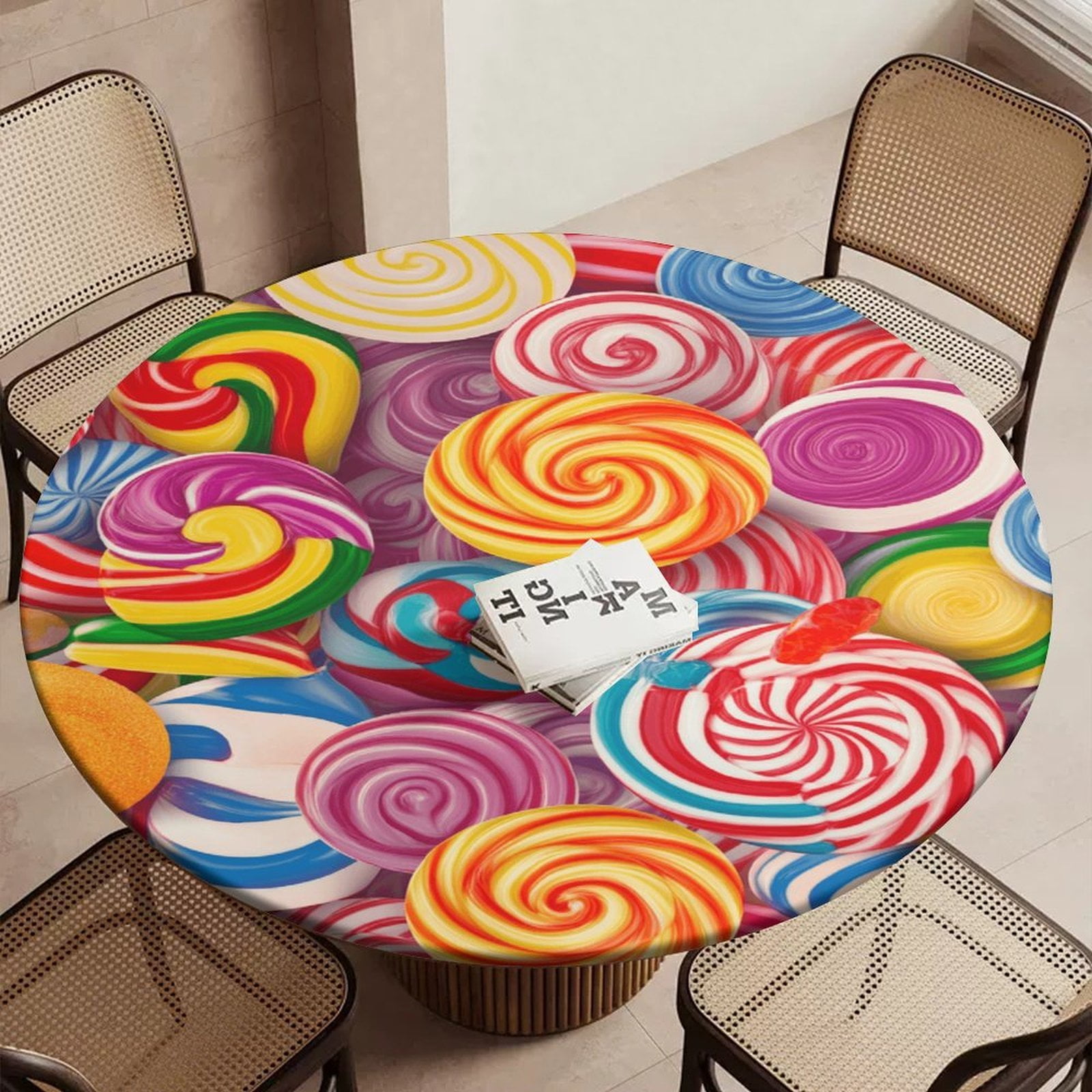 Candy Pattern Rainbow Lollipop Round Table Cover Kitchen Printed ...