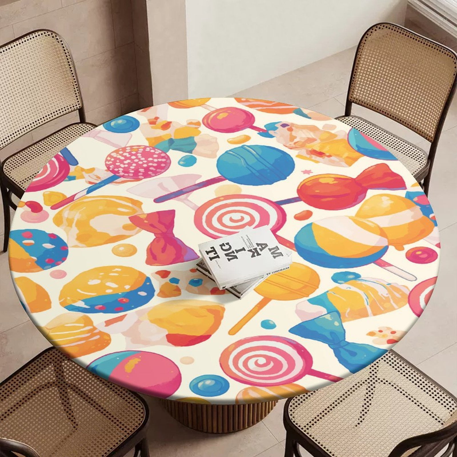 Candy Pattern Rainbow Lollipop Round Table Cover Kitchen Printed ...